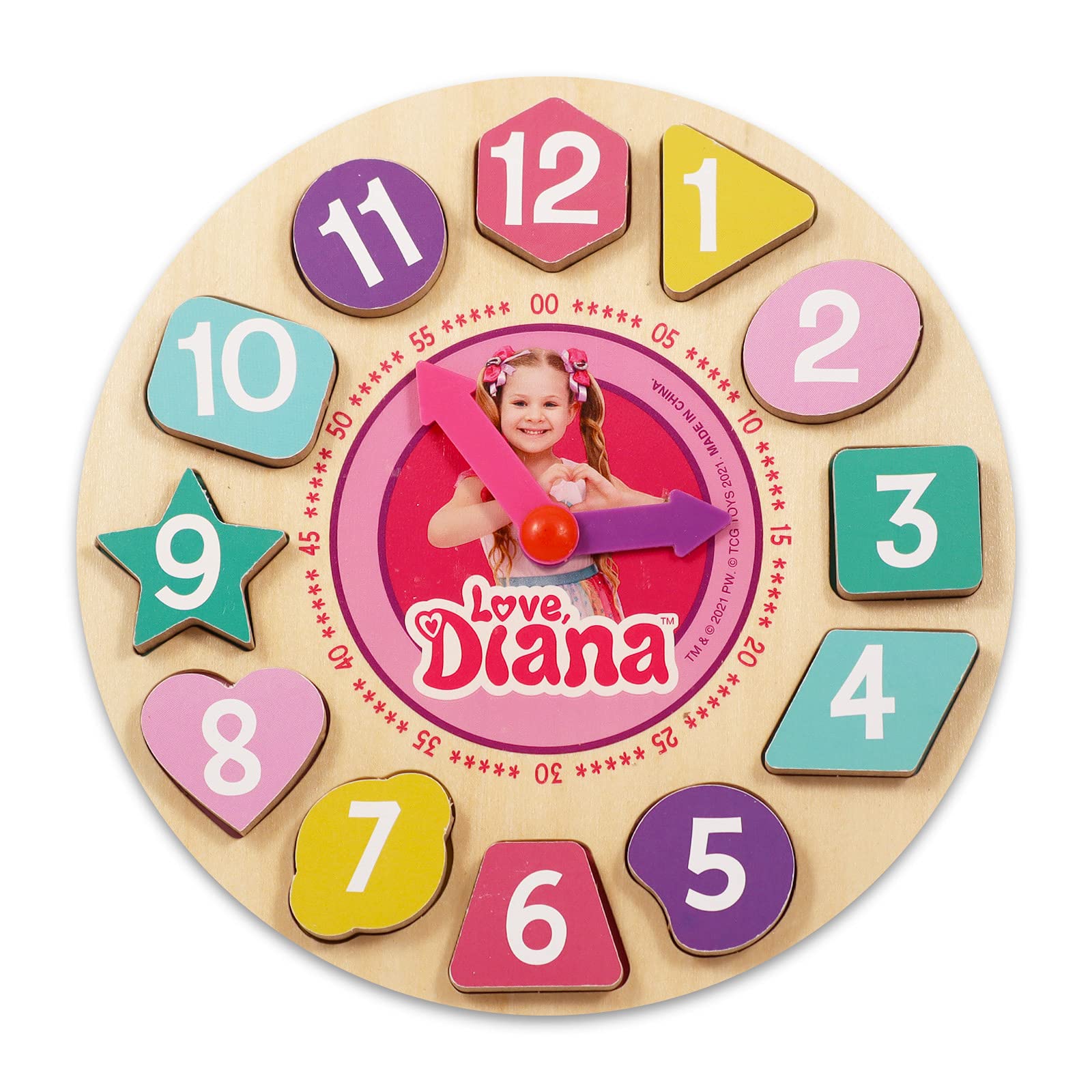 Love Diana Clock Puzzle Shape Sorting Game for Toddlers, Kids ~ 5 Pc Learning Toy Bundle with Love Diana Wooden Clock, Temporary Tattoos, and More (Love Diana Wood Toys)