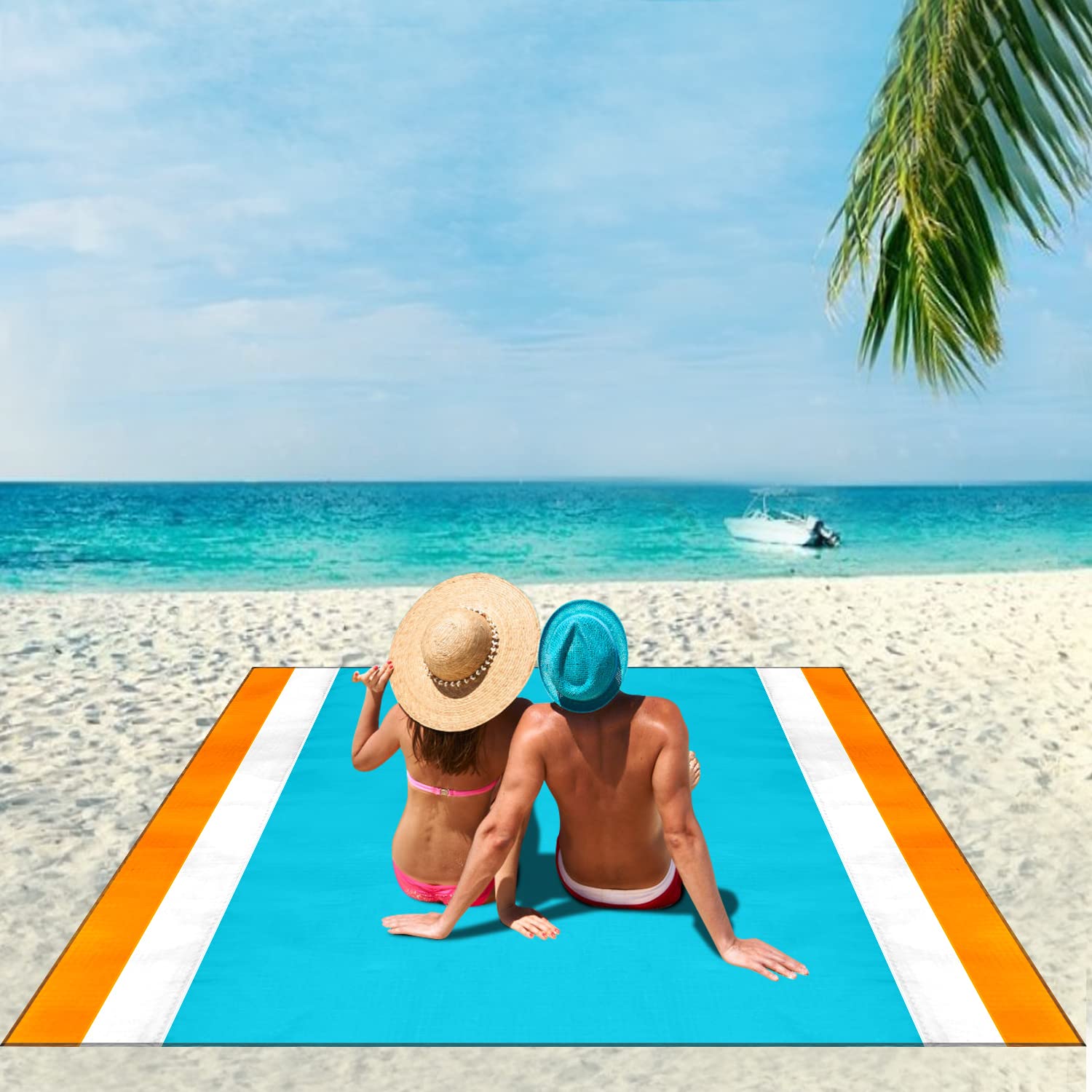 Aocktobar Beach Blanket, 79''×86'' Blankets Sandproof for 4-7 Adults, Oversized Lightweight Beach Mat, Portable Picnic Mat, Sand Proof Mat for Beach,Travel(Blue
