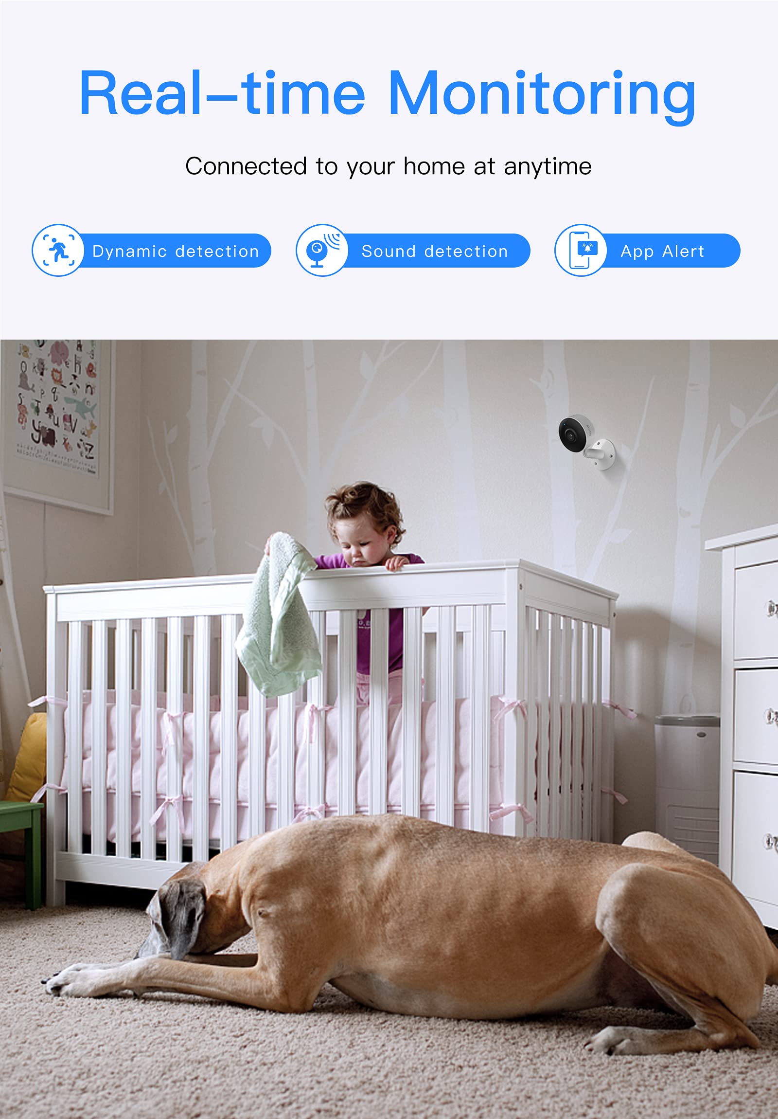ARENTI 4MP WiFi Security Camera Indoor, 3PCS Pet Dog Camera with Phone App, Plug-in Baby Home Puppy Cam, 2.4GHz, Motion Sound Detection, Night Vision, Two-Way Talk, Alexa and Google Compatible