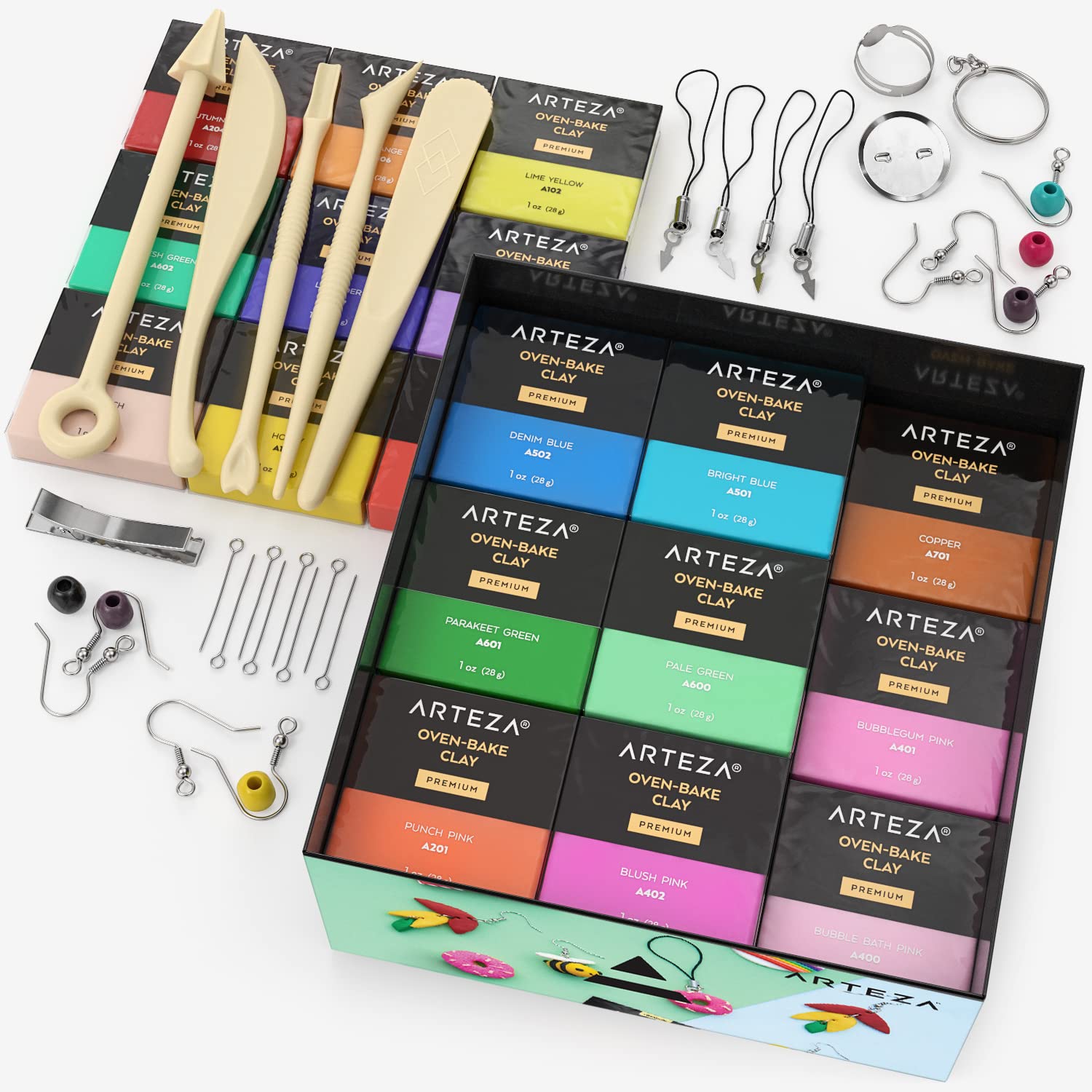 Arteza Polymer Clay Kit, Modeling Clay Oven Bake for Adults and Teens with 5 Sculpting Tools, 42 Colors, Made for Clay Earrings, Jewelry Making and Crafts
