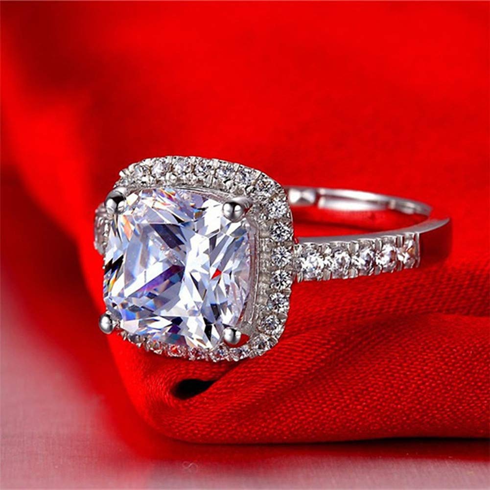 AINUOSHI Erllo Cushion 3ct Cubic Zirconia CZ Promise Halo Solitaire Wedding Engagement Ring 925 Sterling Silver (5)