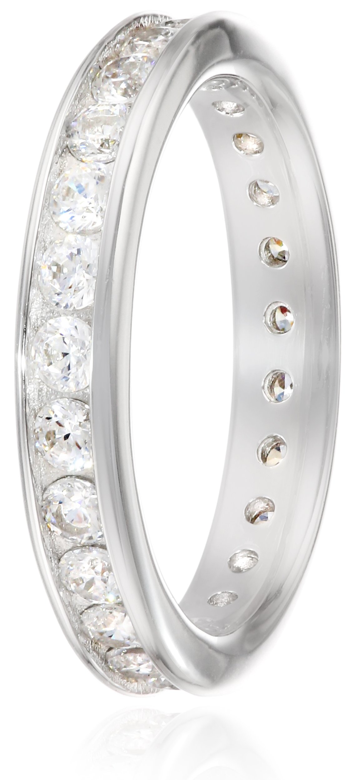Amazon Collection Platinum-Plated Sterling Silver Infinite Elements Cubic Zirconia Channel Set All-Around Band Ring (2 cttw), Size 6