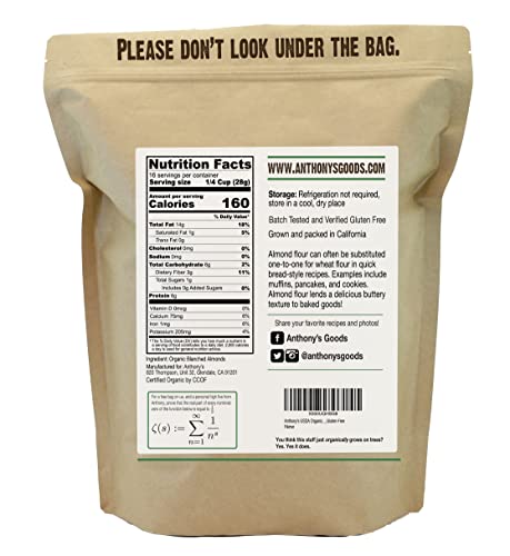 Anthony's Organic Almond Flour, 1 lb, Blanched, Gluten Free, Non GMO, Keto Friendly, Extra Fine, Low Carb