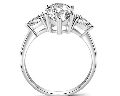 AINUOSHI Rhodium Plated 925 Sterling Silver Marquise Solitaire Cubic Zirconia CZ 3-Stone Anniversary Engagement Wedding Ring (6.5)