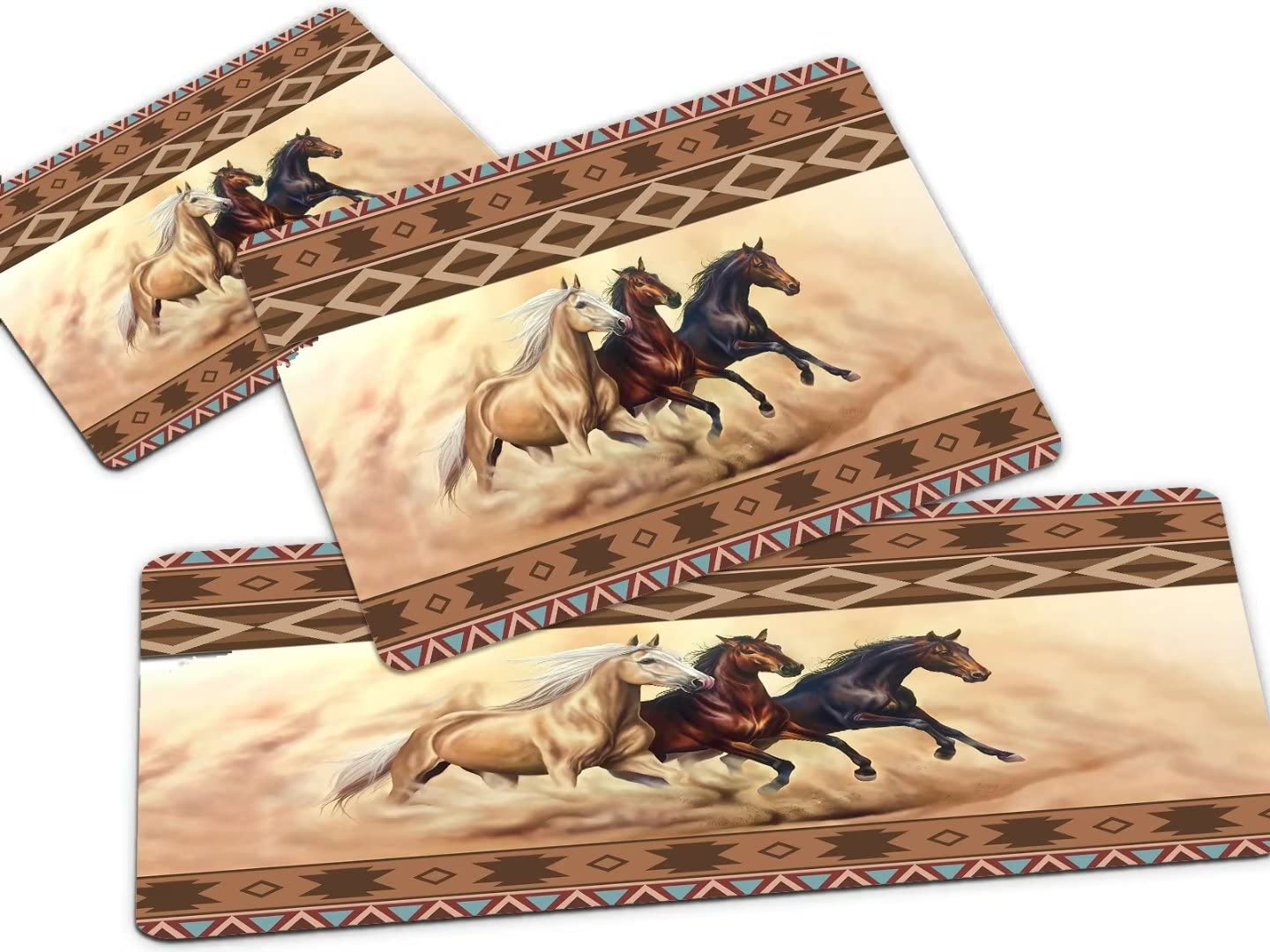 Animal Running Horse Kitchen Rug Set 3 Pieces Horses Herd Run in Desert Sand Storm Against Dramatic Sky Floor Mats Washable Doormat Anti Fatigue Non-Slip Chef Sink Runner Rugs Bedroom Area Carpet