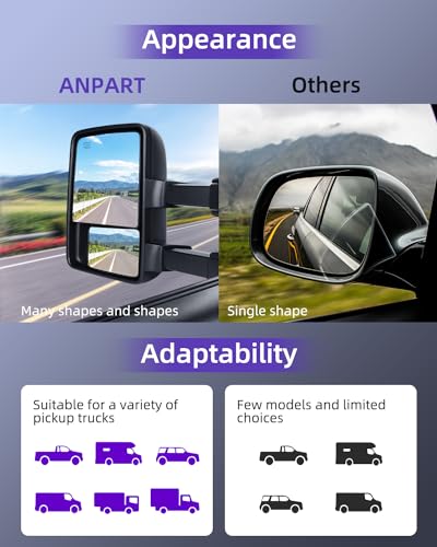 ANPART Towing Mirrors Fit for 2004-2014 For Ford For F-150 Pickup Truck Tow Mirrors With A Pair LH and RH Side Power Regulation with Heating Turn Signal Lamp Puddle Light
