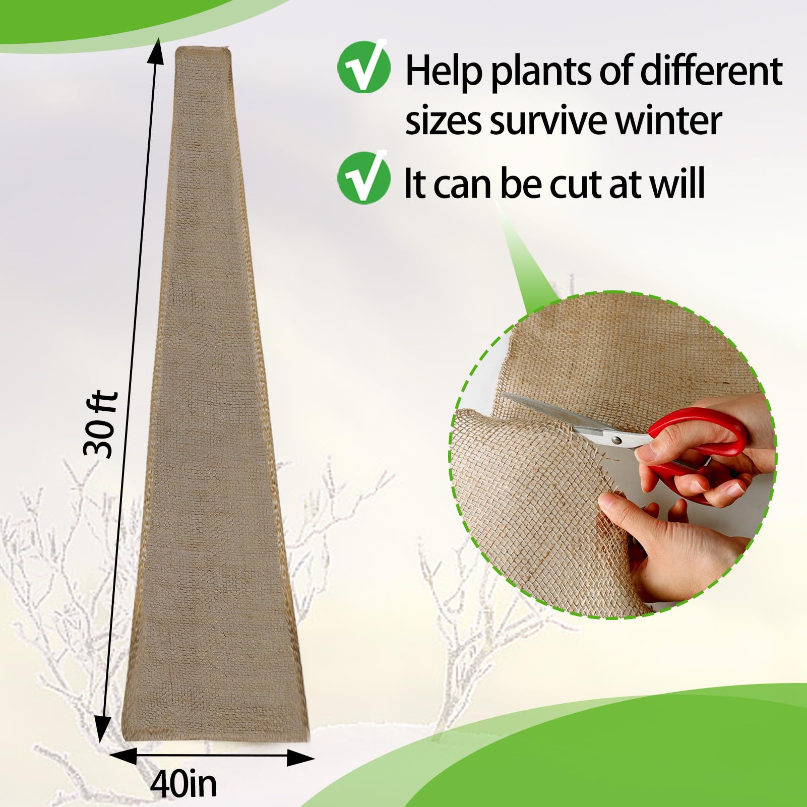 ANPHSIN 30ftx40in Natrual Burlap Plant Covers Freeze Protection, Winter Frost Plant Blankets, Frost Cloth for Outdoor Bushes Trees Potted Plants Cold Weather