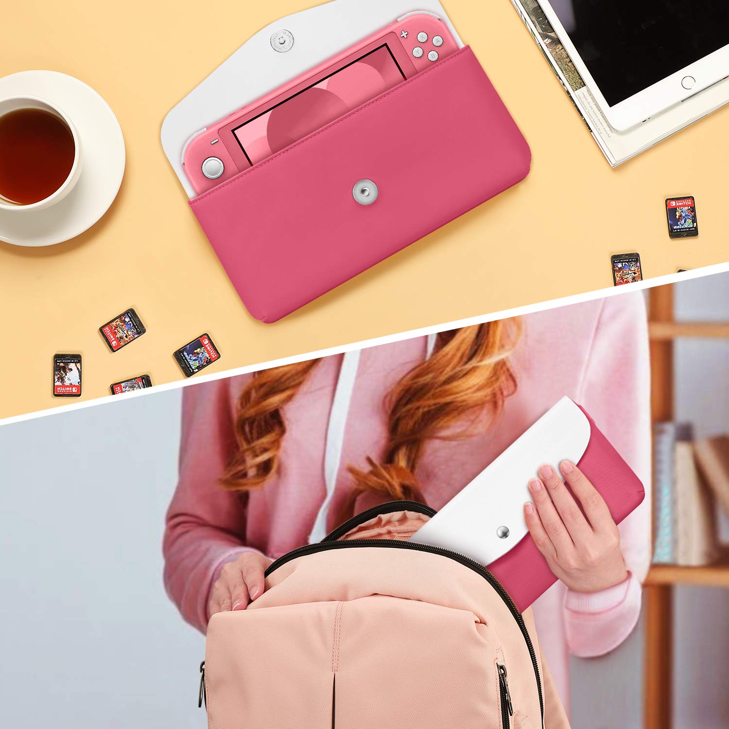 Fintie Carrying Case for Nintendo Switch Lite 2019 - Portable Travel Bag Protective Sleeve Pouch w/Side Pocket, Game Card Slots, Holding Strap for Nintendo Switch Lite and Accessories, Living Coral