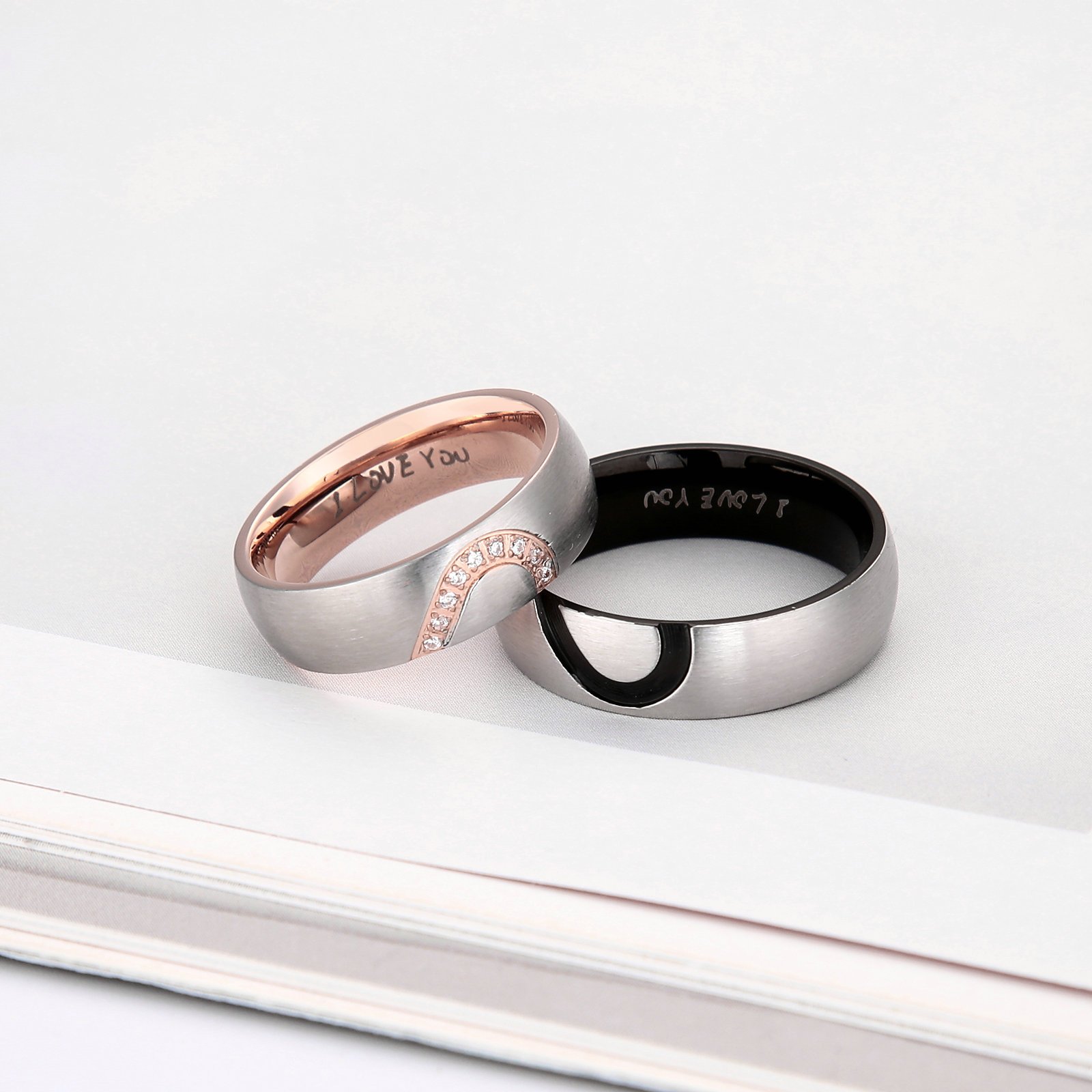 ANAZOZ Hers & Women's for Real Love Heart Promise Ring Stainless Steel Wedding Engagement Bands 6MM US Size 8