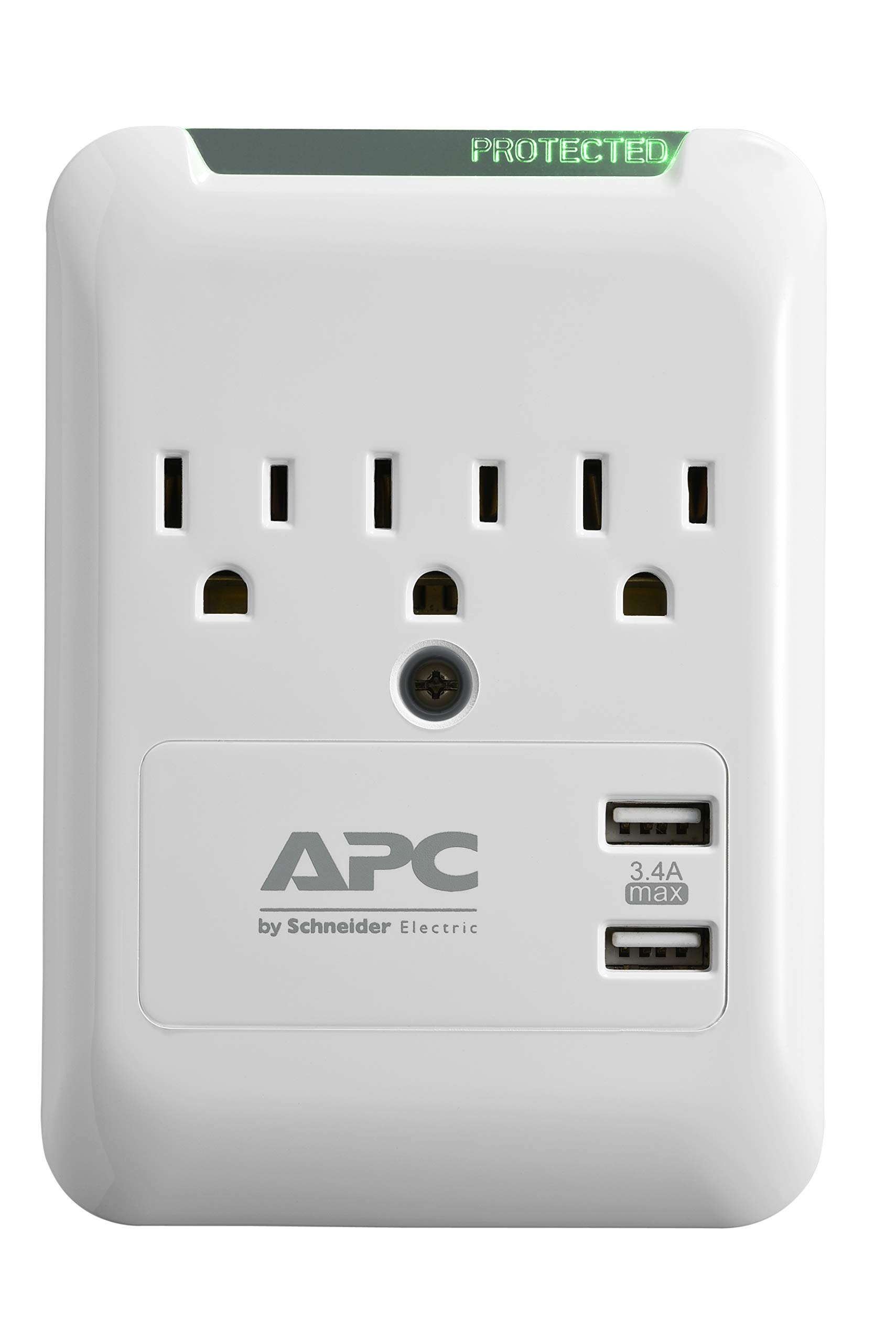 APC Wall Outlet Surge Protector with USB Ports, PE3WU3, (3) AC Multi Plug Outlet, 540 Joule Surge Protection