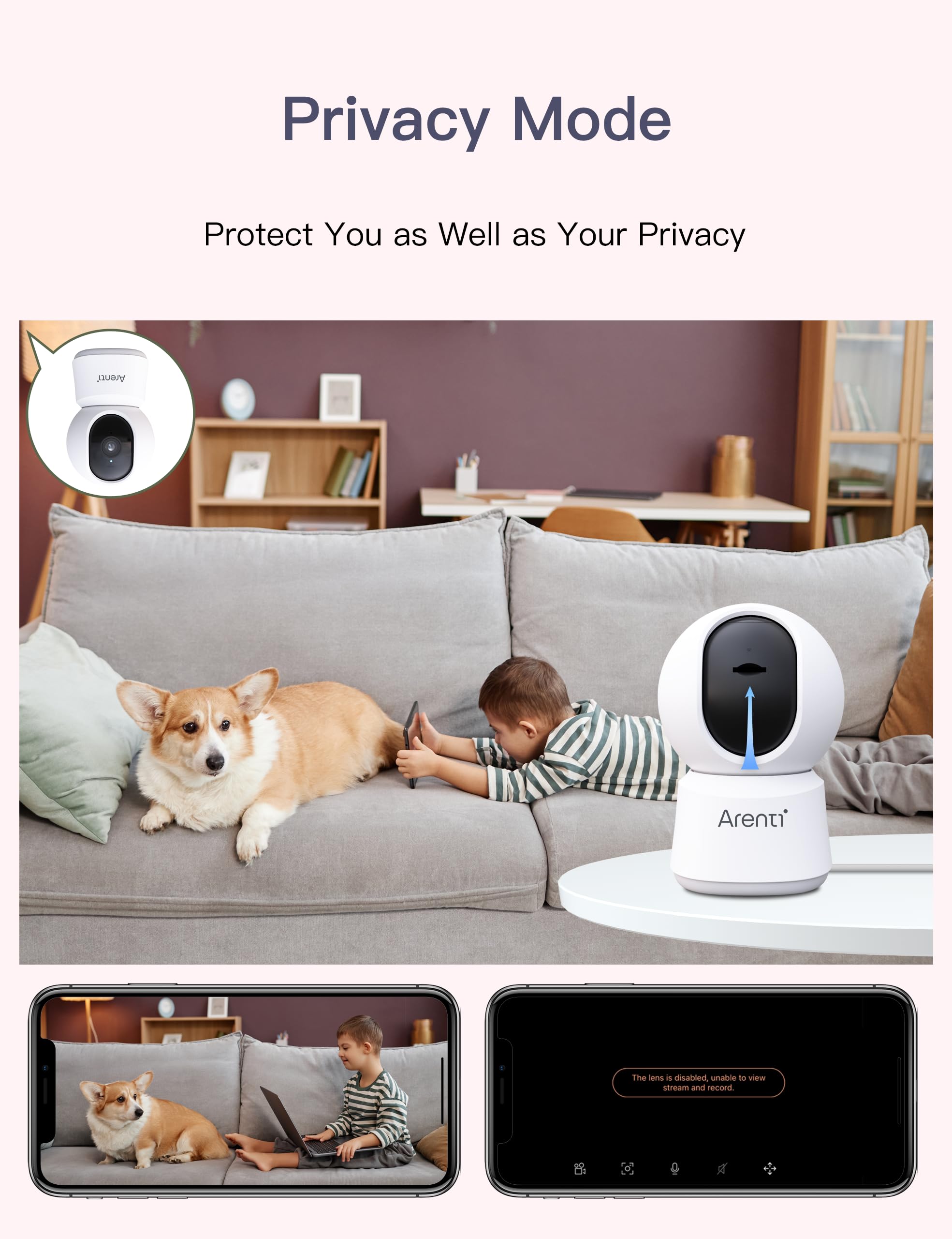 ARETI 5ghz WiFi Security Camera Indoor, 4MP Plug-in Pet Dog Camera with Phone App, Baby Home Cam 2.4G/5G Dual-Band, AI Motion Detection, Auto Tracking, 2-Way Talk, Night Vision, Works with Alexa 2PC