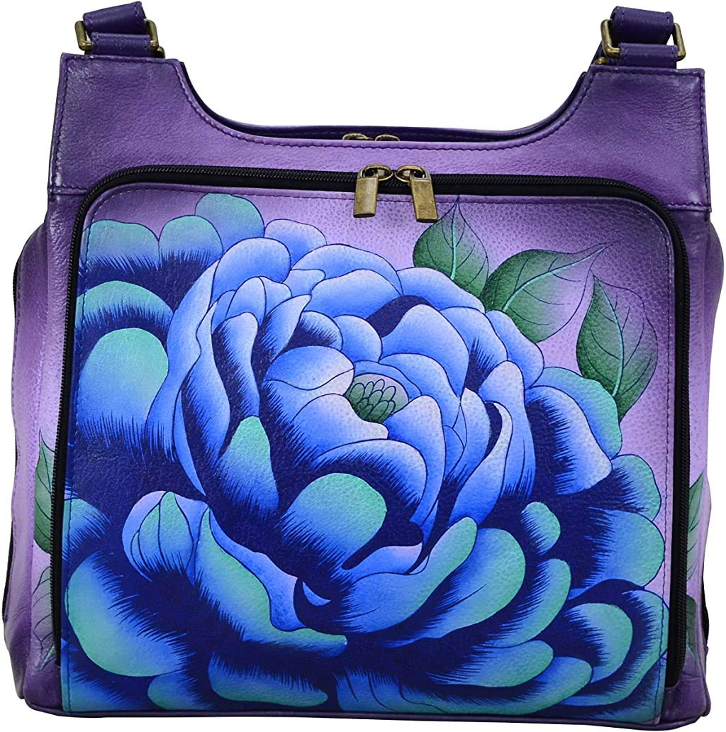 Anna by Anuschka womens Organizer Satchel Handbag Genuine Leather, Precious Peony Eggplant, One Size US
