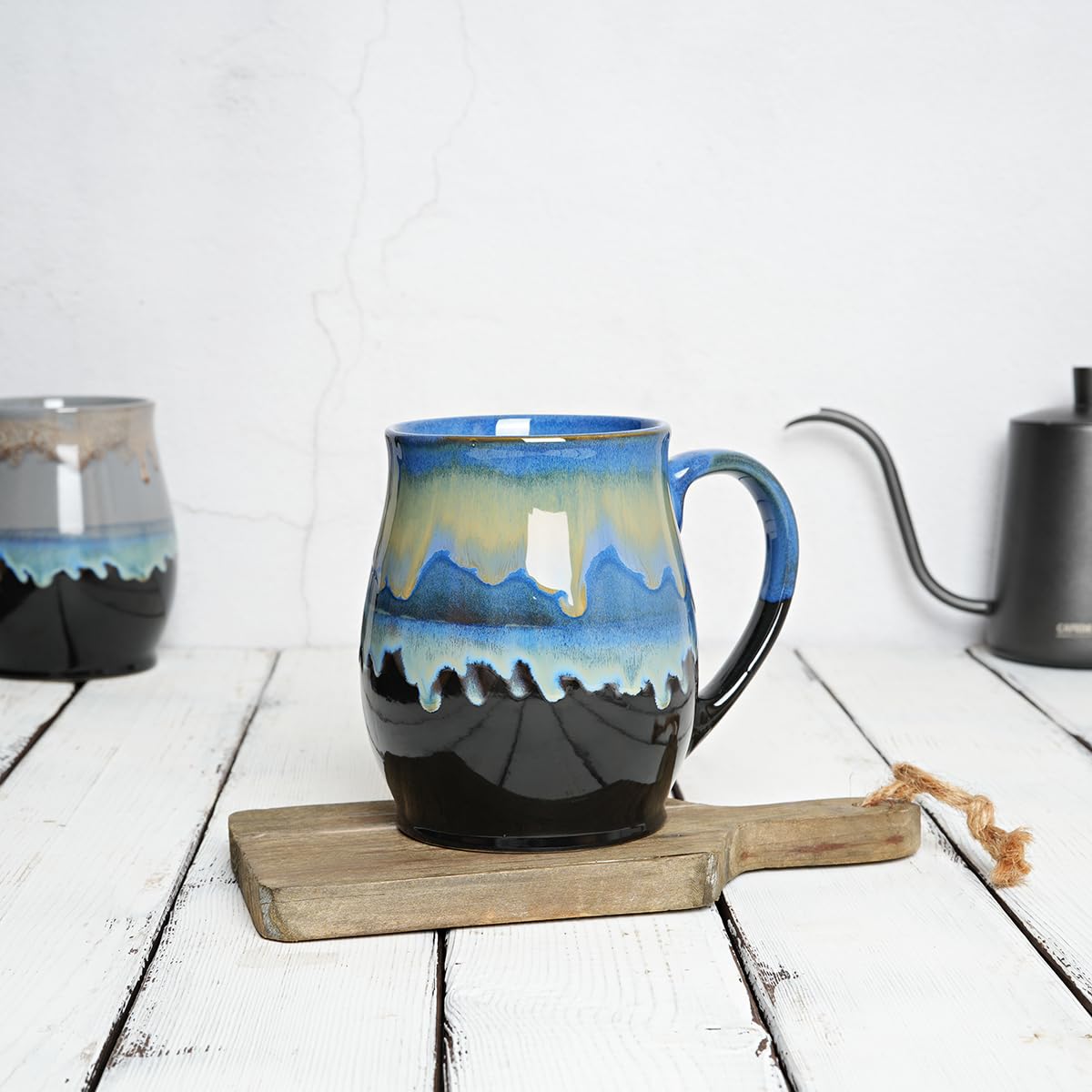 Bosmarlin Extra Large Ceramic Coffee Mug, 25 Oz, Dishwasher and Microwave Safe, Big Oversized Tea Cup, Reactive Glaze (Blue)