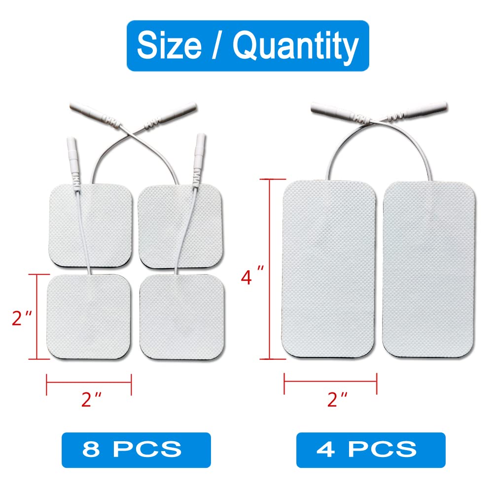 TENS Unit Replacement Pads - Compatible with AUVON and TENS 7000 Unit - Durable Self-Adhesive Electrodes Pads Combo 12 Pcs 2"X 2" and 2"X 4", Latex-Free for Lower Back and Multiple Pain Relief