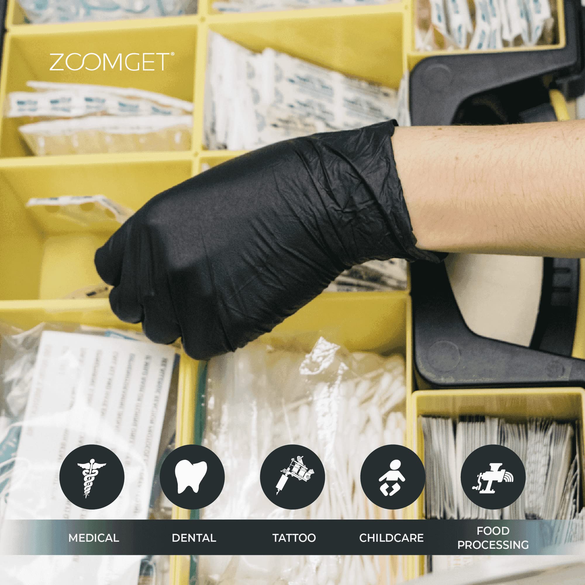 AMMEX Black Nitrile Exam Gloves, Box of 100, 3 Mil, Size Small, Latex Free, Powder Free, Textured, Disposable, Non-Sterile, Food Safe, ABNPF42100BX