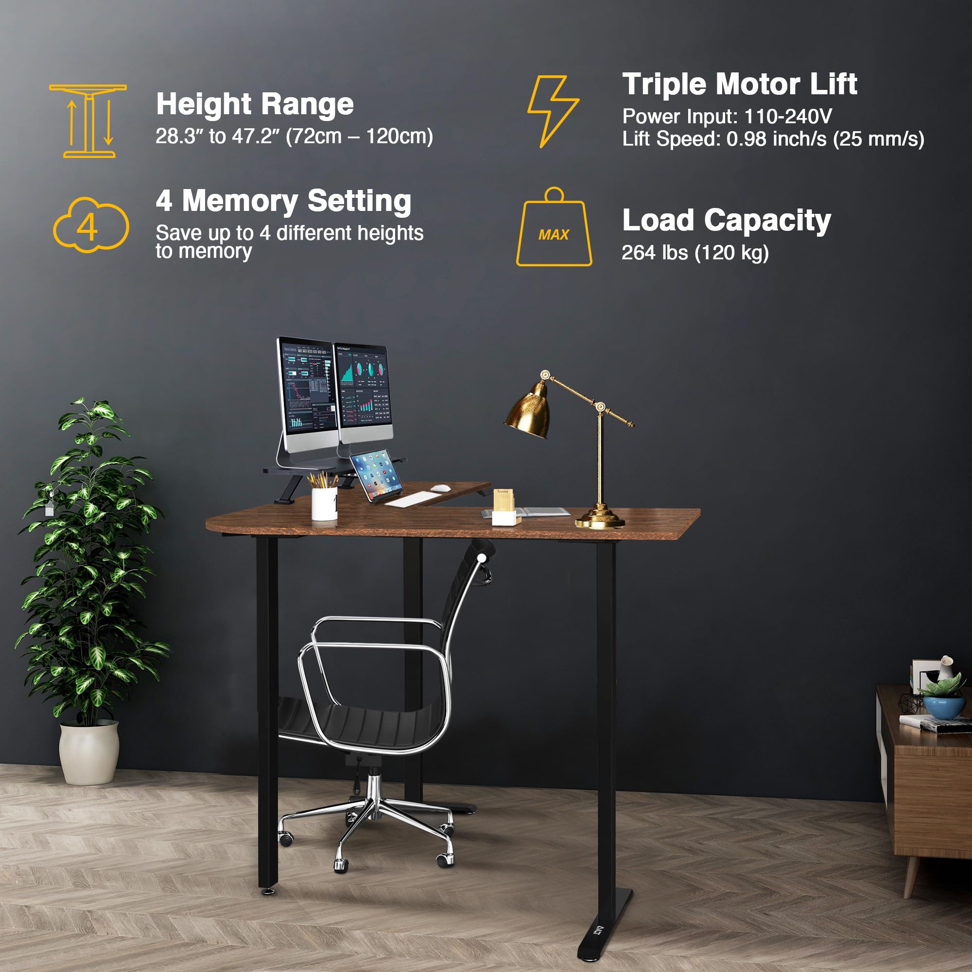 AVLT 47" Electric Standing Desk (3 ft 11 inches) L Shaped Sit Stand Desk Height Adjustable with Swappable Mid Foot Design - 3 Leg Motorized Corner Desk - Frame Only - Black