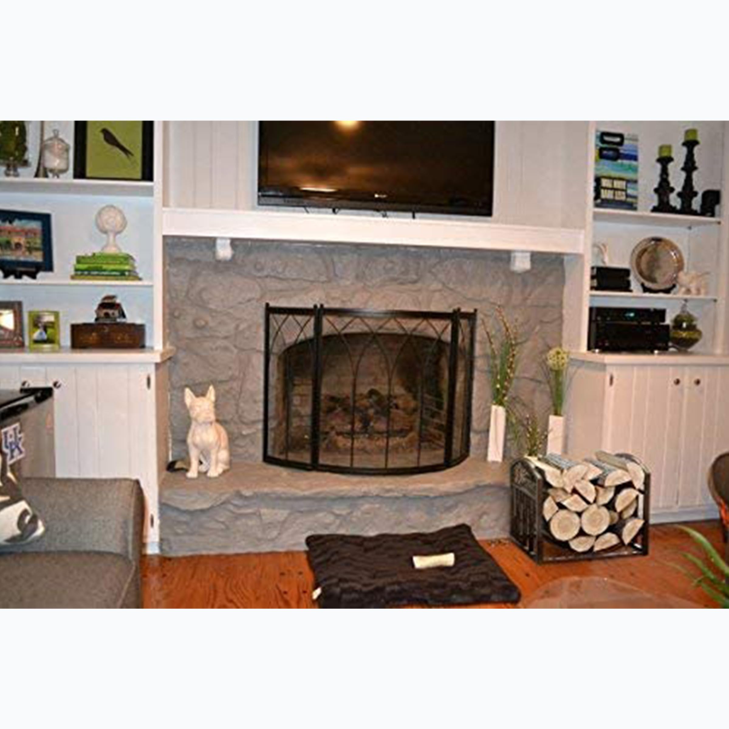 Firewood Rack Holder With Decorative Scroll Design- Metal Outdoor Indoor Log Storage Bin for Fireplace Firepit and Wood Stove by Home-Complete (Brown)