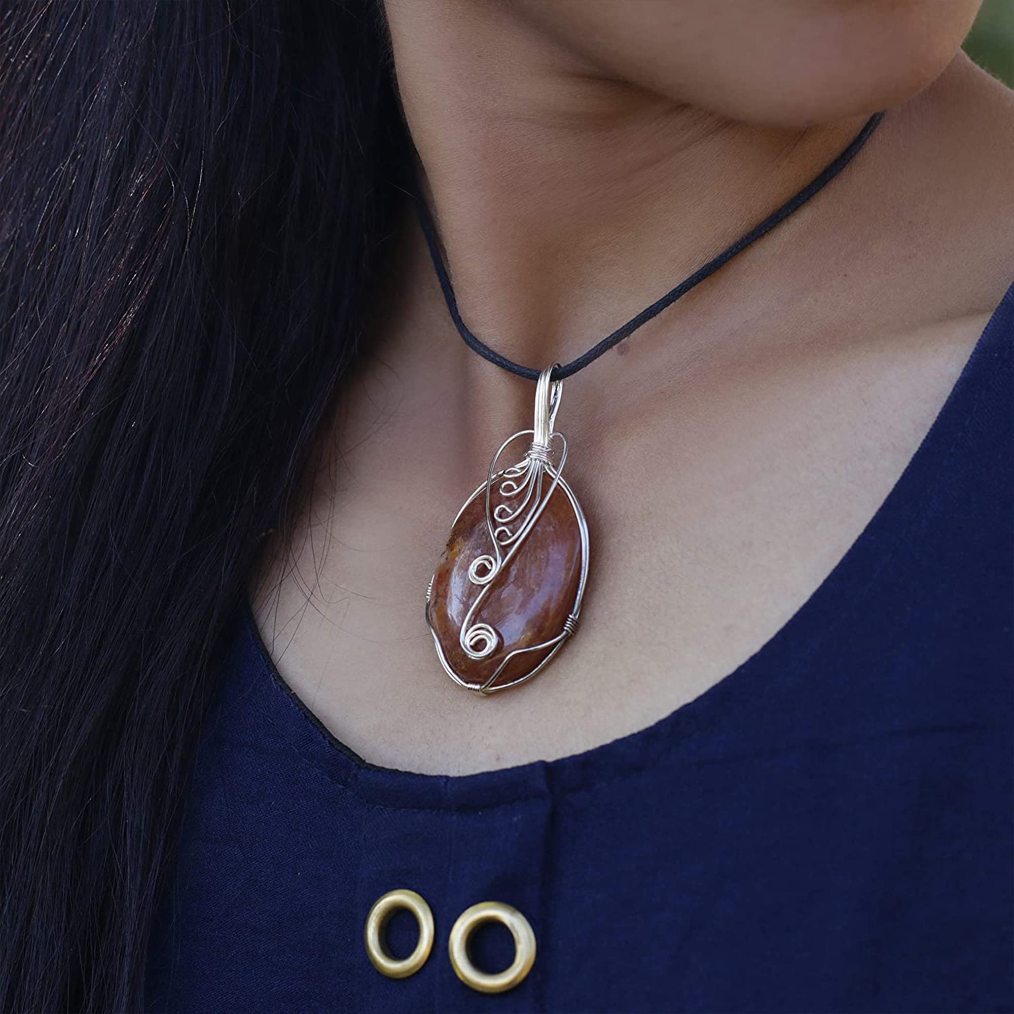 AYANA Pure Peach Aventurine Healing Crystal Pendant Necklace for Women | Authentic Gem for Prosperity, Health & Creativity |Silver Wire Wrap| Handmade with Ethically Sourced Raw Natural Real Gemstones