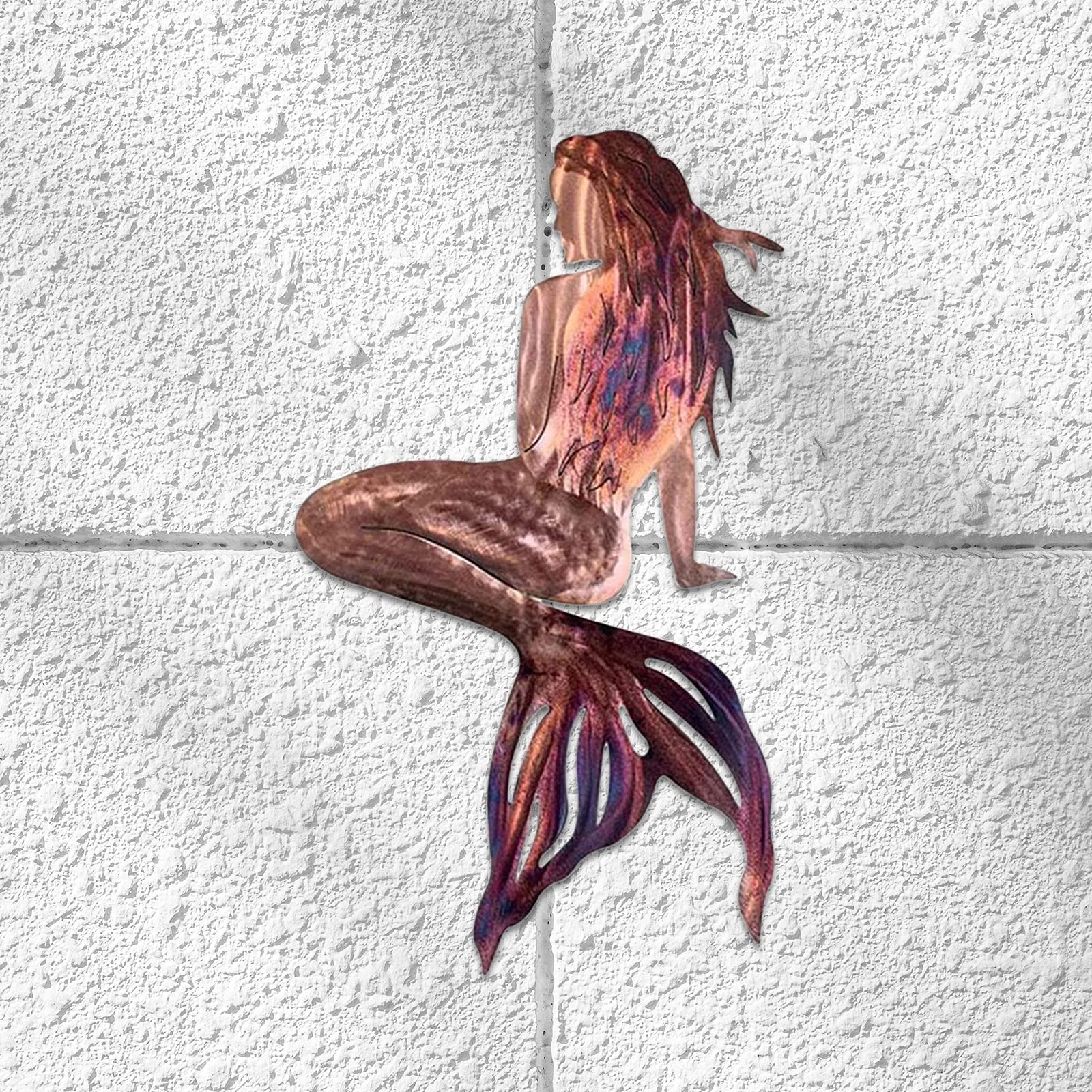 JACE Metal Wrought Iron Mermaids Crafts, Mermaid Metal Art Wall Decor, Wrought Iron Mermaid for Home Garden Beach Decoration (Copper)