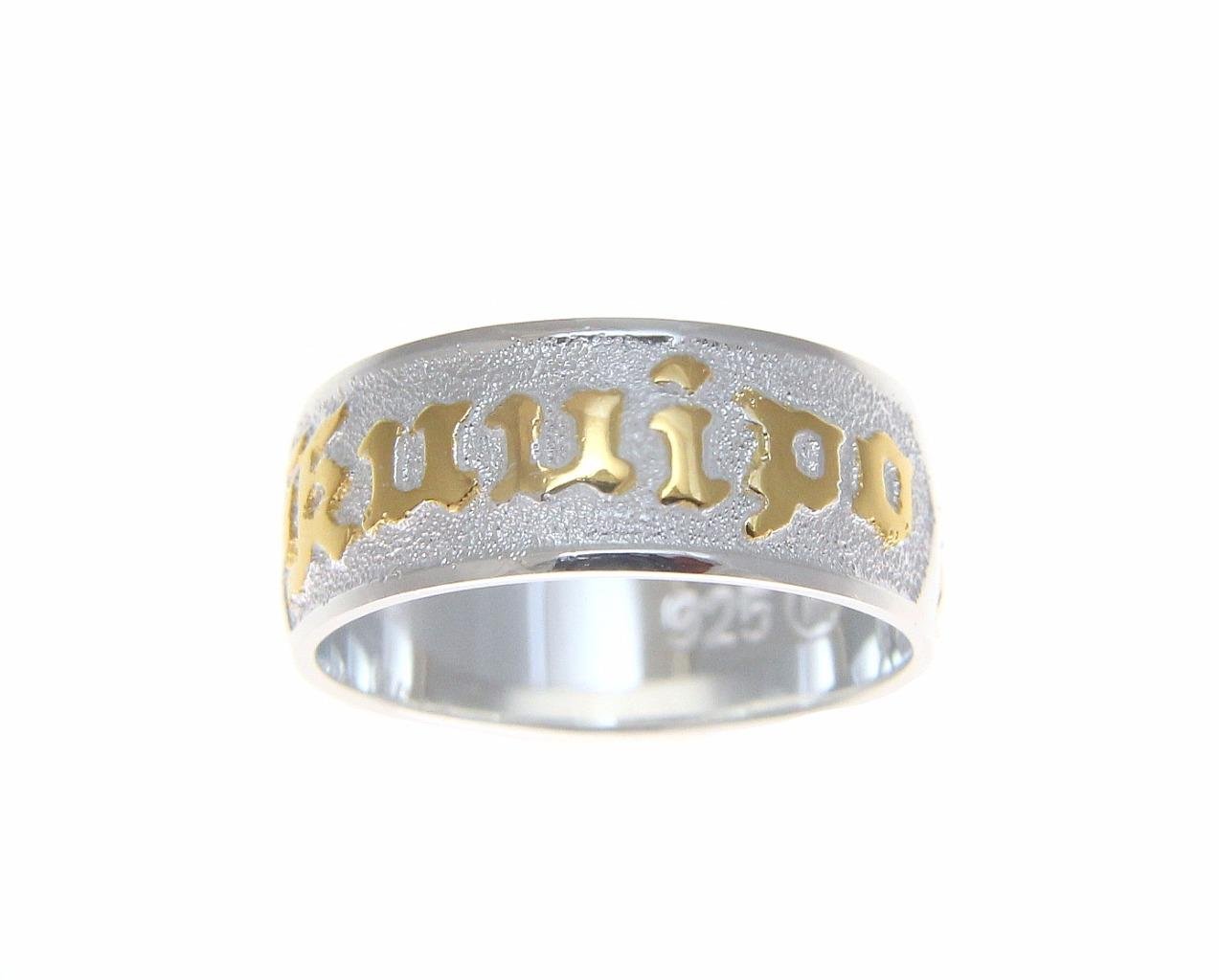 Arthur's Jewelry 925 sterling silver Hawaiian plumeria flower scroll yellow gold plated kuuipo band ring smooth edge size 8.5