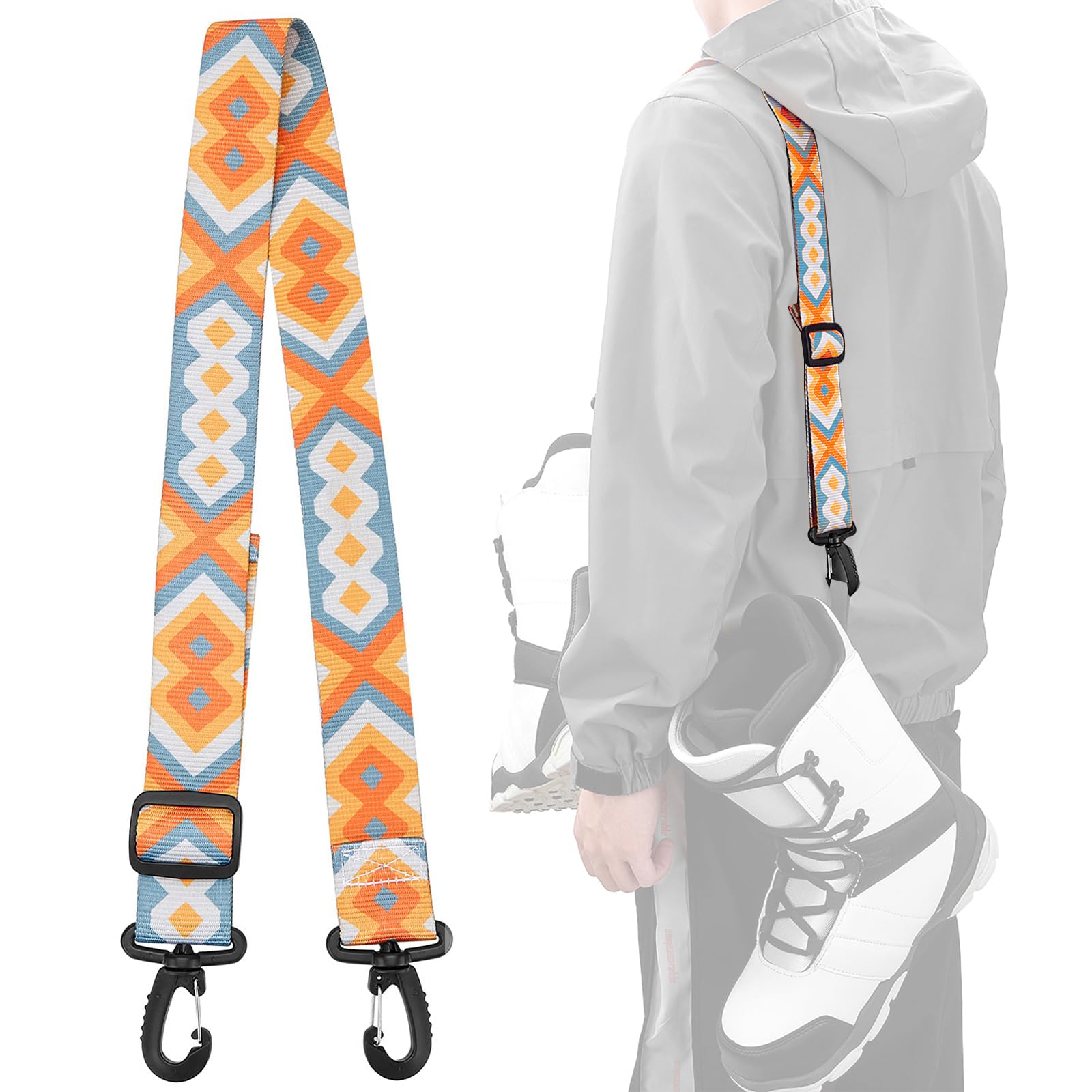 AzReference Ski and Boot Carrier Straps, Adjustable Shoulder Sling Leash, Roller Skate Leash for Skiing, Snowboarding, Ice Skates and Rollerblades (Yellow Blue)