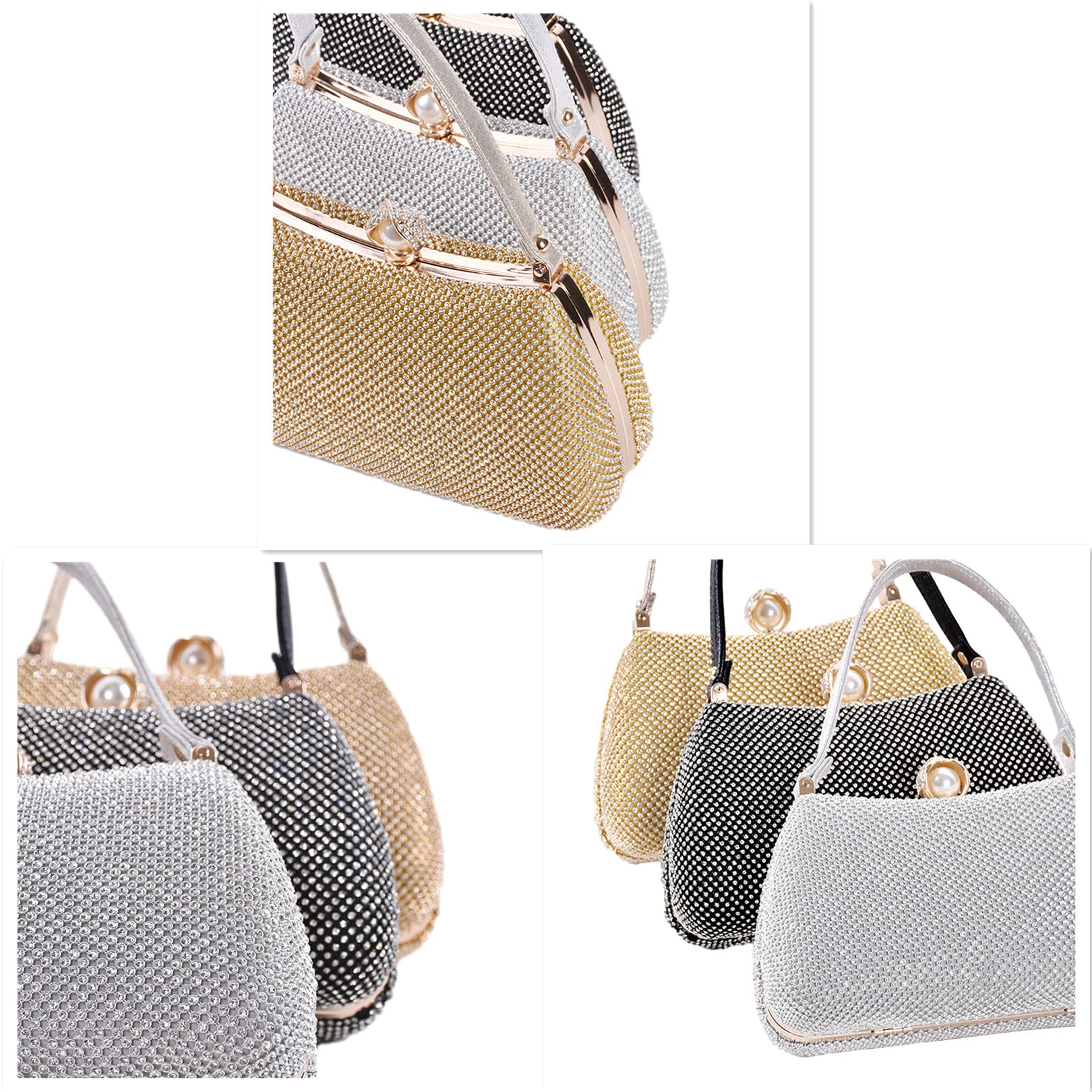 Anopo Rhinestones Clutch Purses Evening Handbag Bag Sparkly Bridal Lady Crossbody Chain Strap for Wedding Party Prom Club Black