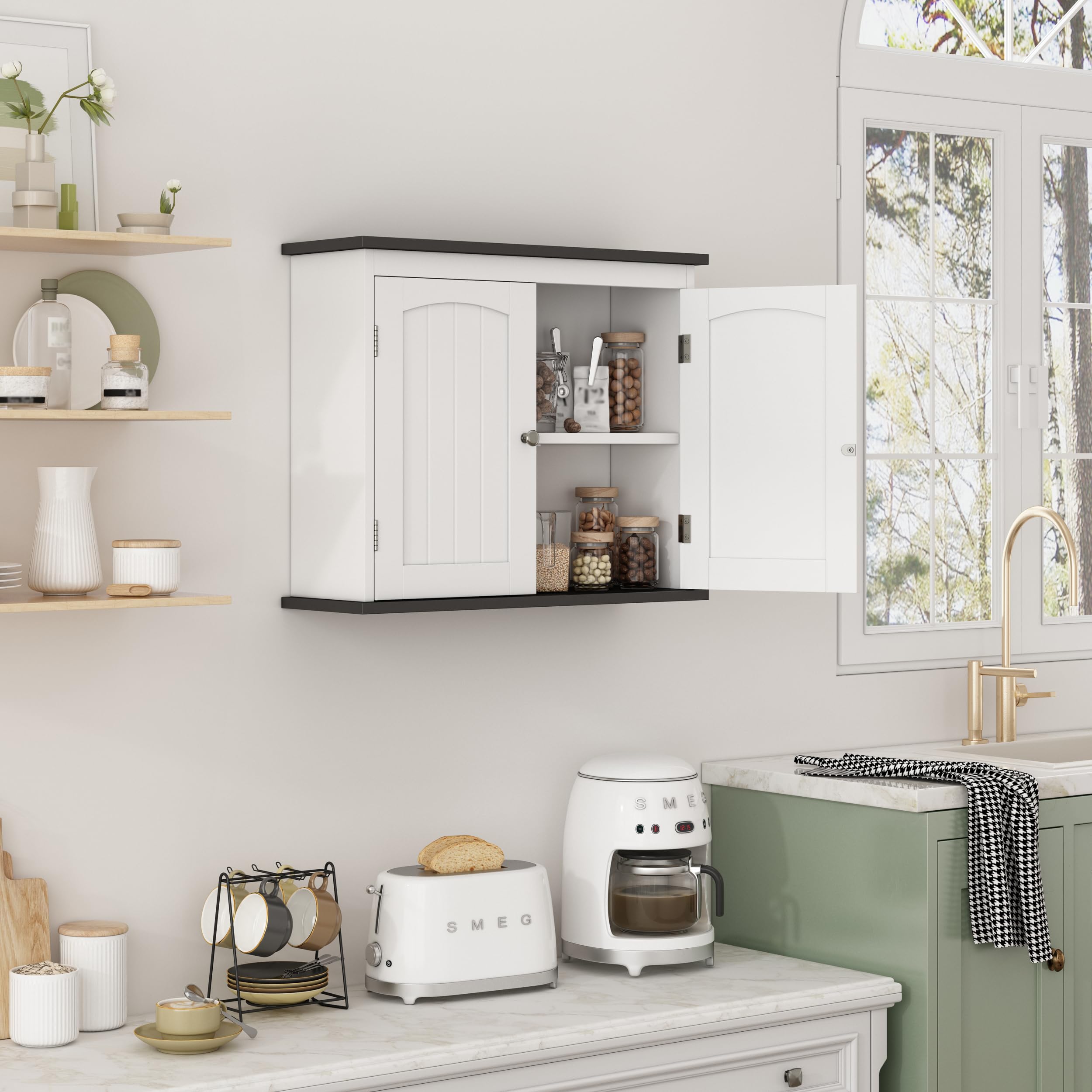 BOTLOG Bathroom Wall Cabinet, Medicine Cabinet with Door and Shelf, Wood Hanging Cabinet Over The Toilet Space Saver Storage Cabinet