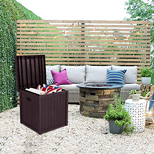 Volowoo 51Gallon Small Deck Box,Waterproof Plastic Lockable Indoor/Outdoor Storage Container and Seat for Patio Cushions and Gardening Tools,Store Items on Patio, Garage, Yard (Brown)