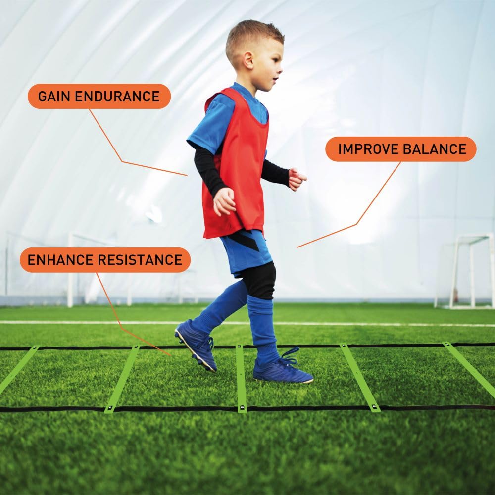 Athletivi Agility Training Equipment Set for Proffesional Training, Adults, Youth & Kids. Soccer & Footbal Training Set with Fixed-Rung Ladder - Enhance Speed, Power & Strength. (Green Set)