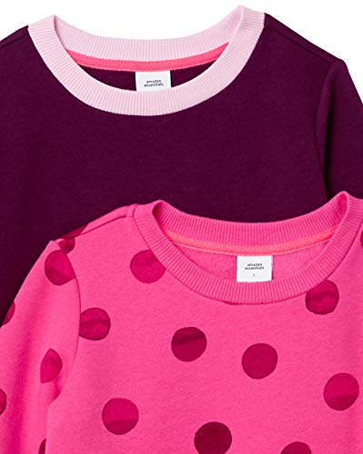 Amazon Essentials Girls' Fleece Crew-Neck Sweatshirts, Pack of 2, Pink Dots/Purple, XX-Large