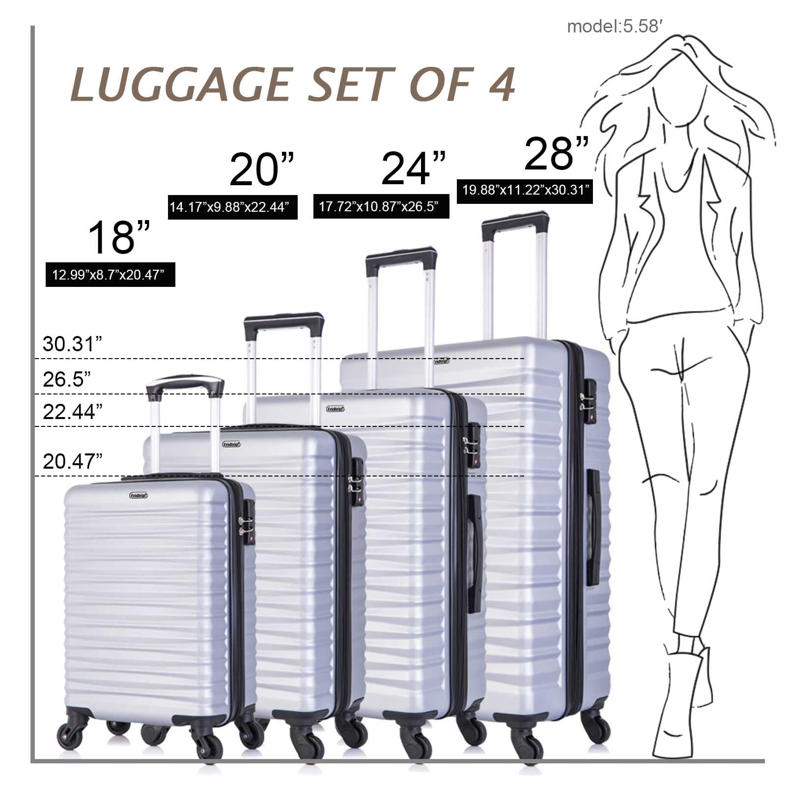 Apelila 4 Piece Luggage Sets, Expandable Hardshell ABS Luggage Sets with TSA Lock Spinner Wheels Travel Suitcases Set (4 PCS, Silver)