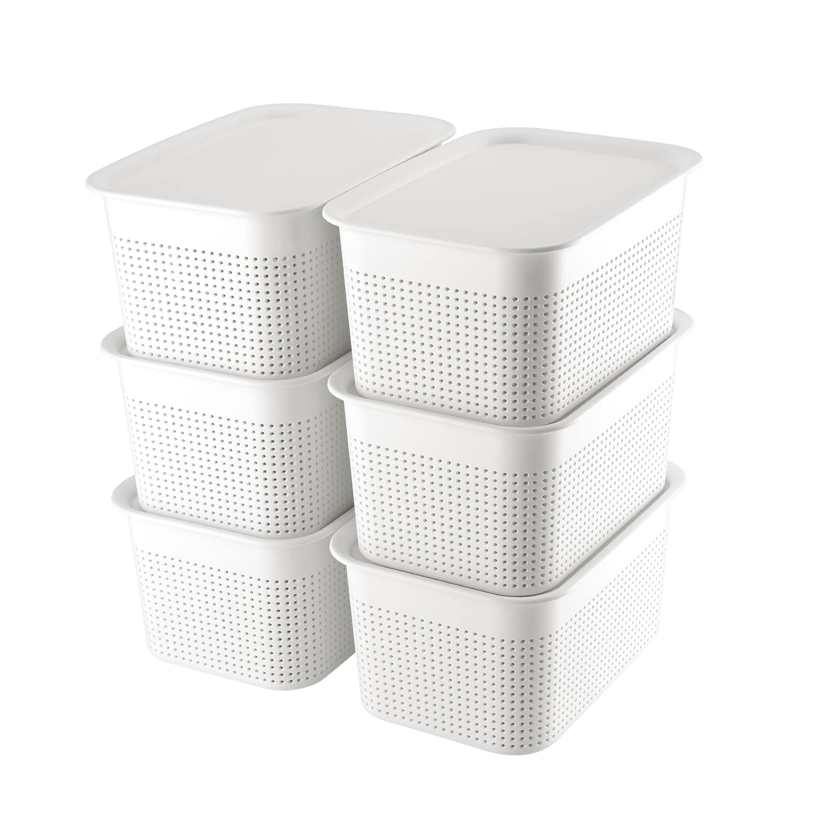 AREYZIN Set of 6 Lidded Plastic Storage Baskets + 6 Pack Clear Storage Bins Freezer Organizer Bins Pantry Organization and Storage