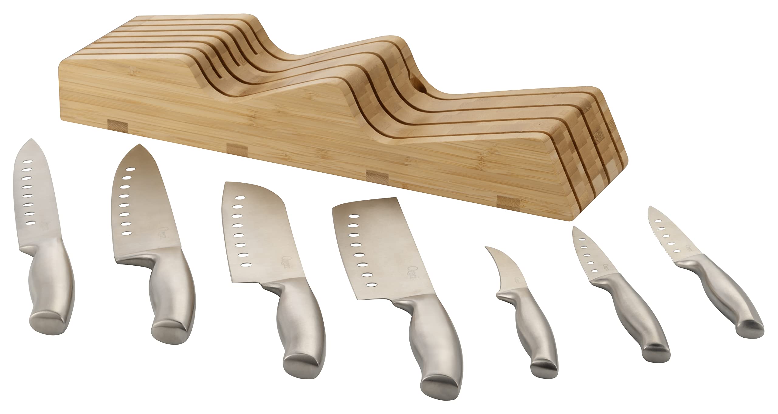 Ozeri 8-Piece Stainless Steel Knife Set, with Japanese Stainless Steel Slotted Blades,Silver