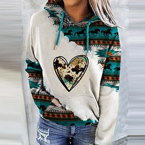 Aztec Hoodie for Women Western Ethnic Style Printed Casual Drawstring Sweatshirts Geometric Loose Fit Pullover Tops