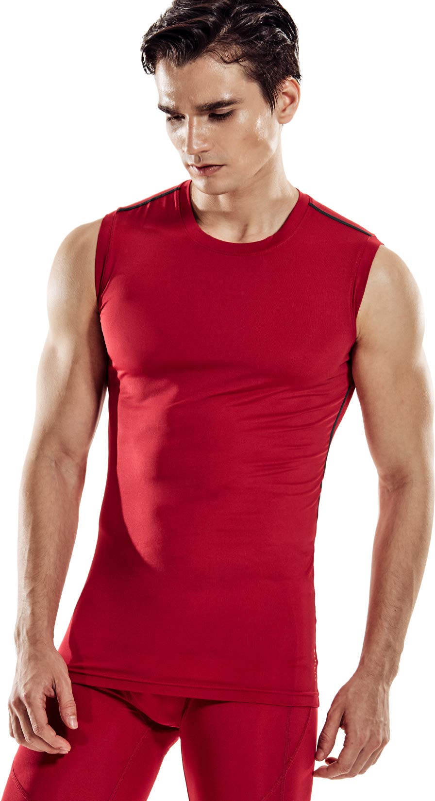 ATHLIO CLSX Men's Sleeveless Workout Shirts, Dry Fit Running Compression Cutoff Shirts, Athletic Base Layer Tank Top, 3pack Sleeveless Tops Neon Yellow/Blue/Red, Medium