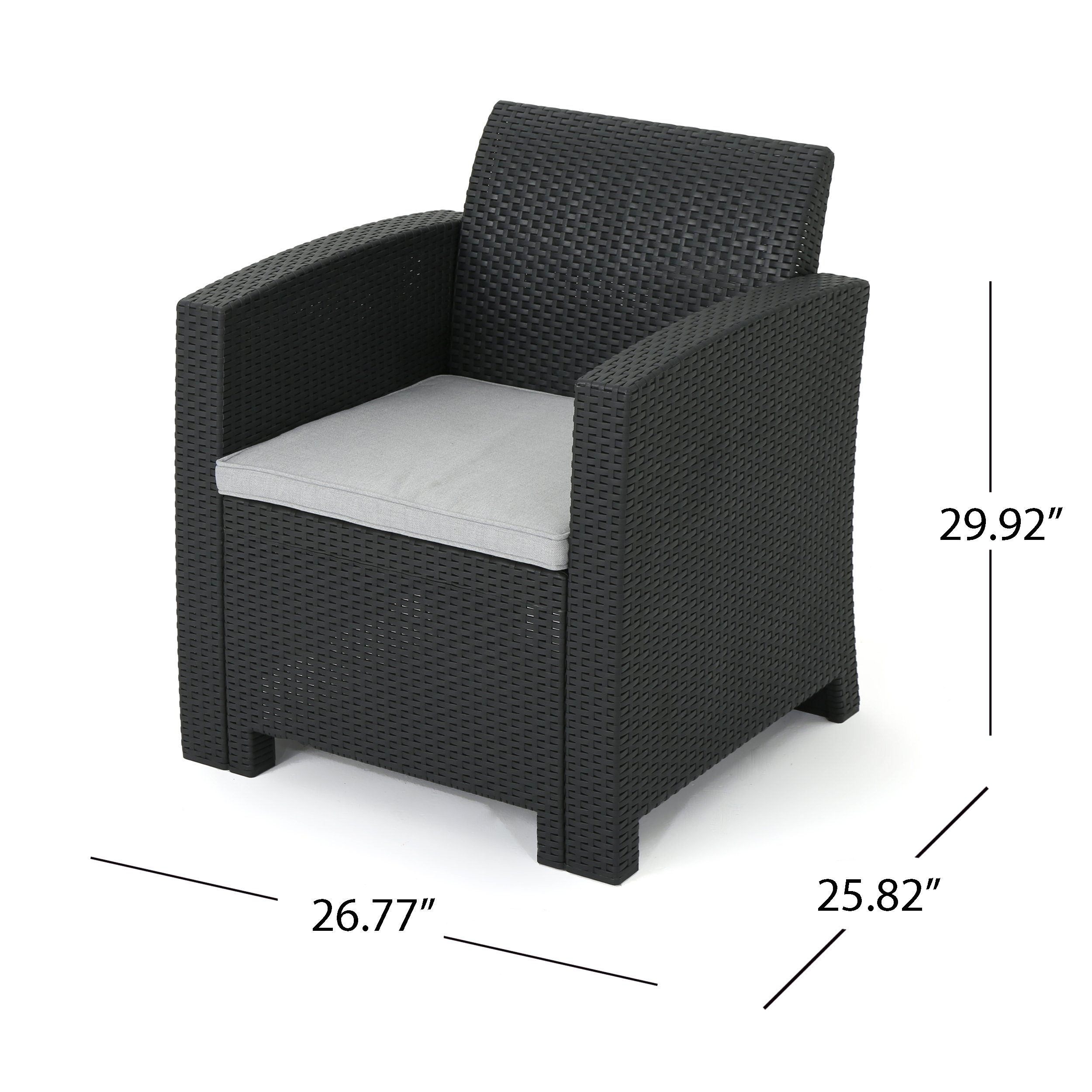 Christopher Knight Home St. Johns Outdoor Faux Wicker Club Chairs with Water Resistant Cushions, 2-Pcs Set, Charcoal / Light Grey Cushion