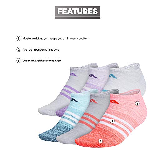adidas Women's Superlite No Show Socks (6-Pair), Hazy Rose/Clear Onix Grey/Hazy Blue, Medium