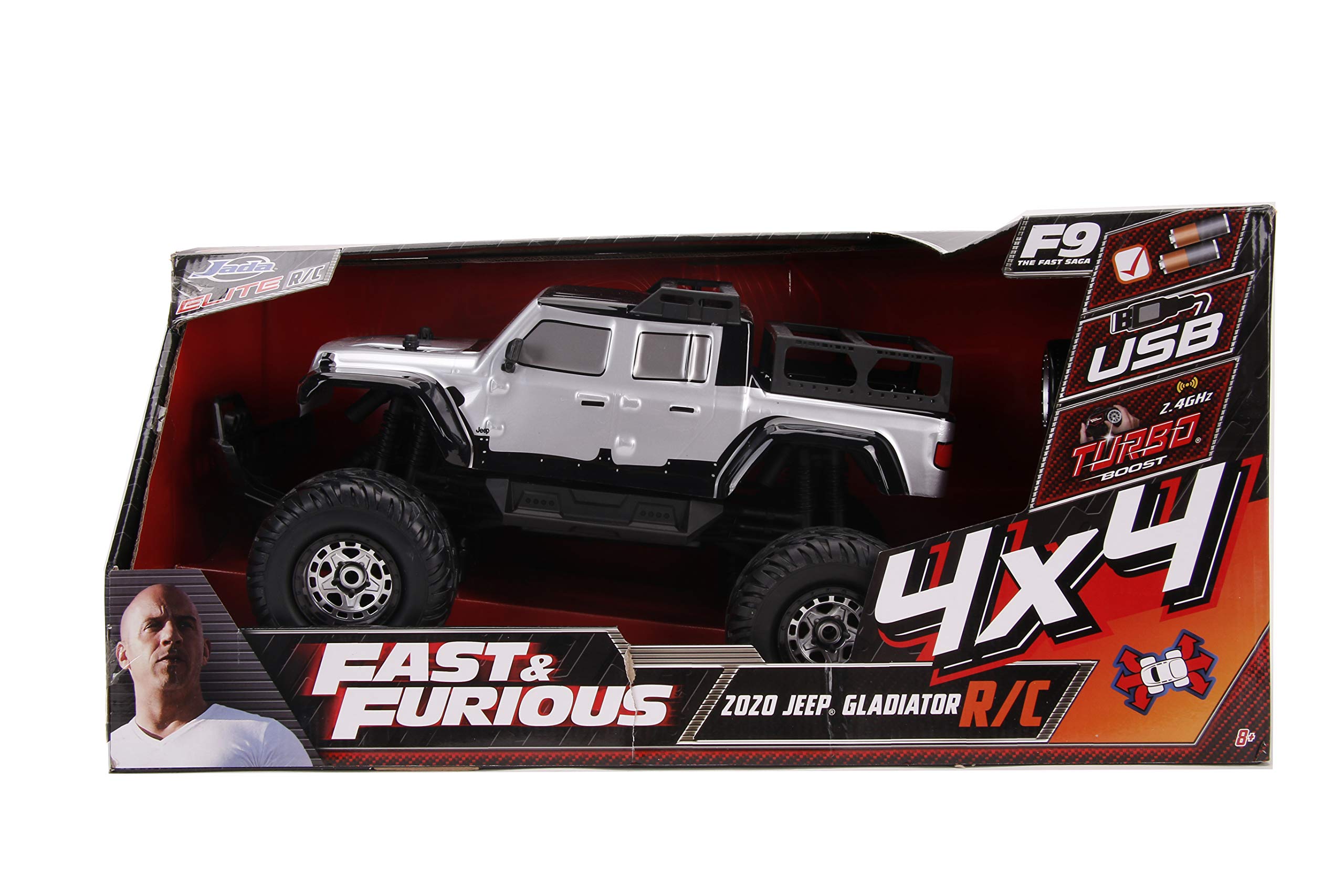 Jada Toys Fast & Furious F9 1:12 4x4 2020 Jeep Gladiator Elite RC Remote Control Car 2.4 GHz, Toys for Kids and Adults, Black