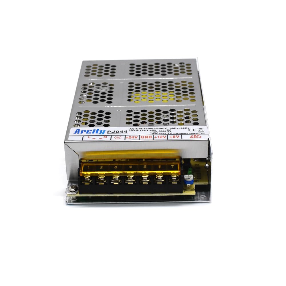 Arcity 5V 12V 24V Output Switching Power Supply Unit Adjustable for Video Multi Games Machine Console Cocktail CCTV Computer DIY Horizontal New(+5V/8A +12V/8A +24V/3A)