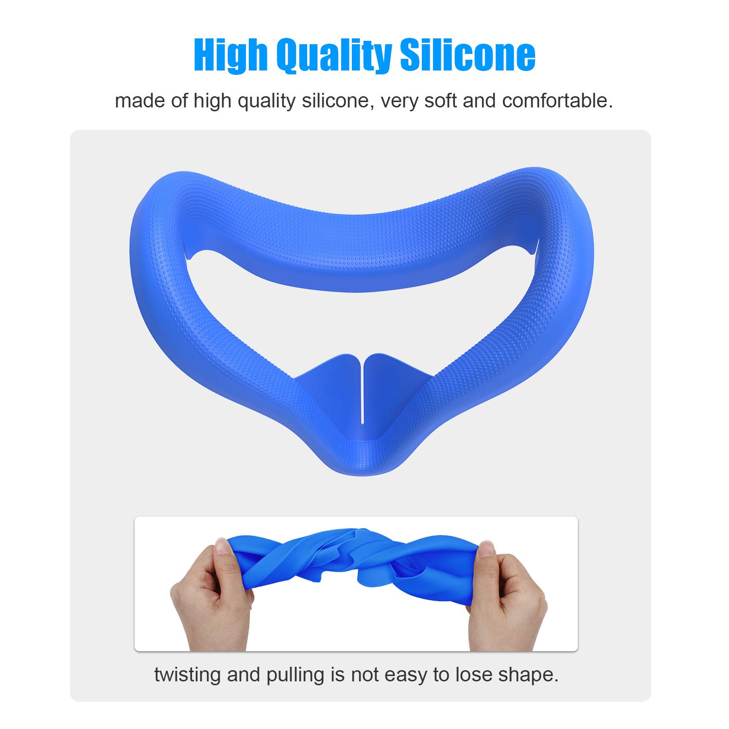 LEABBY VR Silicone Face Cover Compatible with Oculus Quest 2,Light-Thin VR Face Pads,Waterproof Anti-Dirty Replacement Facial Cushion VR Pads Accessories (1Pcs/Blue)