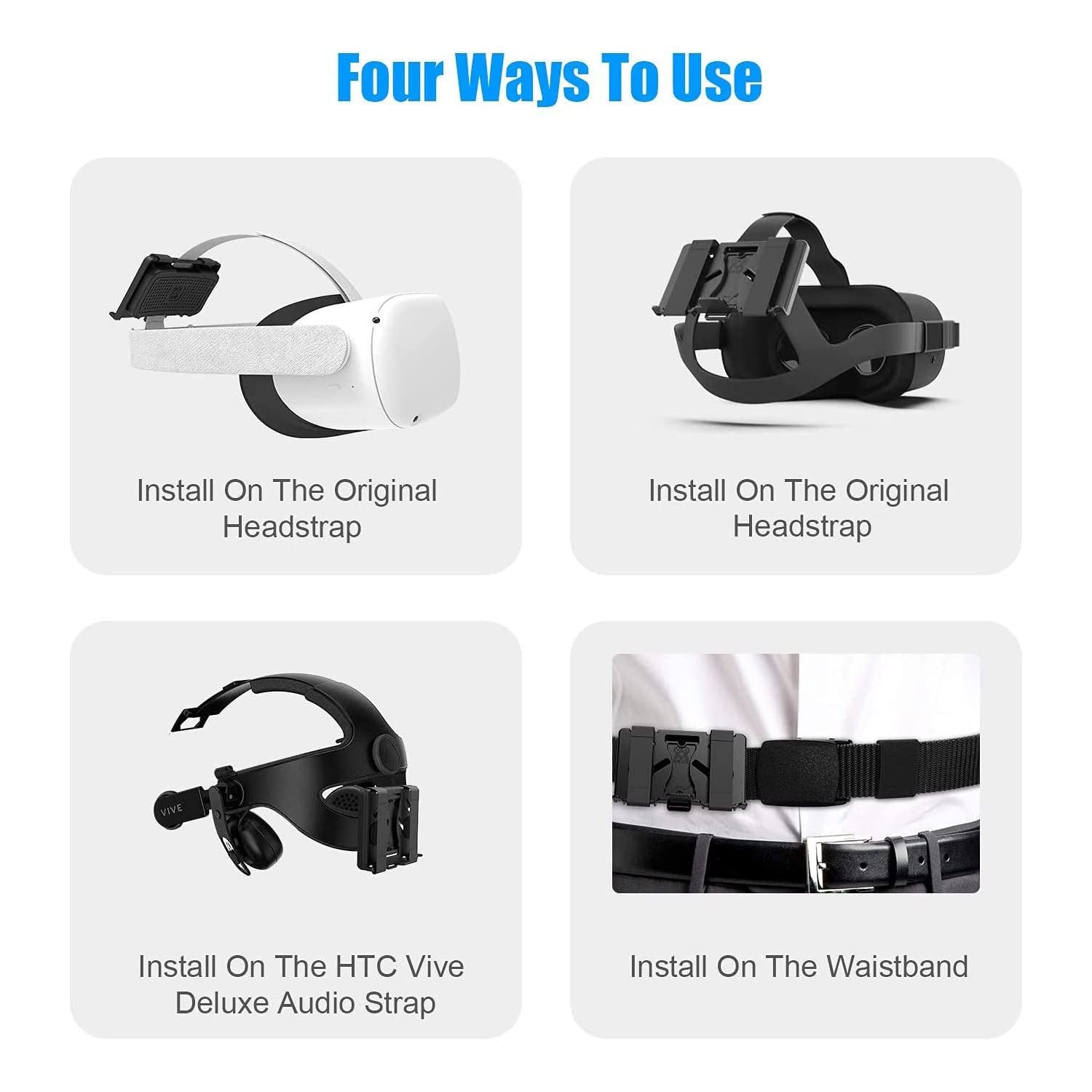 AMVR Powerbank Fixing Bracket, Battery Holder for Oculus Quest or Vive Deluxe Audio Strap, Fixed on The VR Headset Strap or on The Waist, Compatibly Multiple Sizes Mobile Power (Without USB Cable)