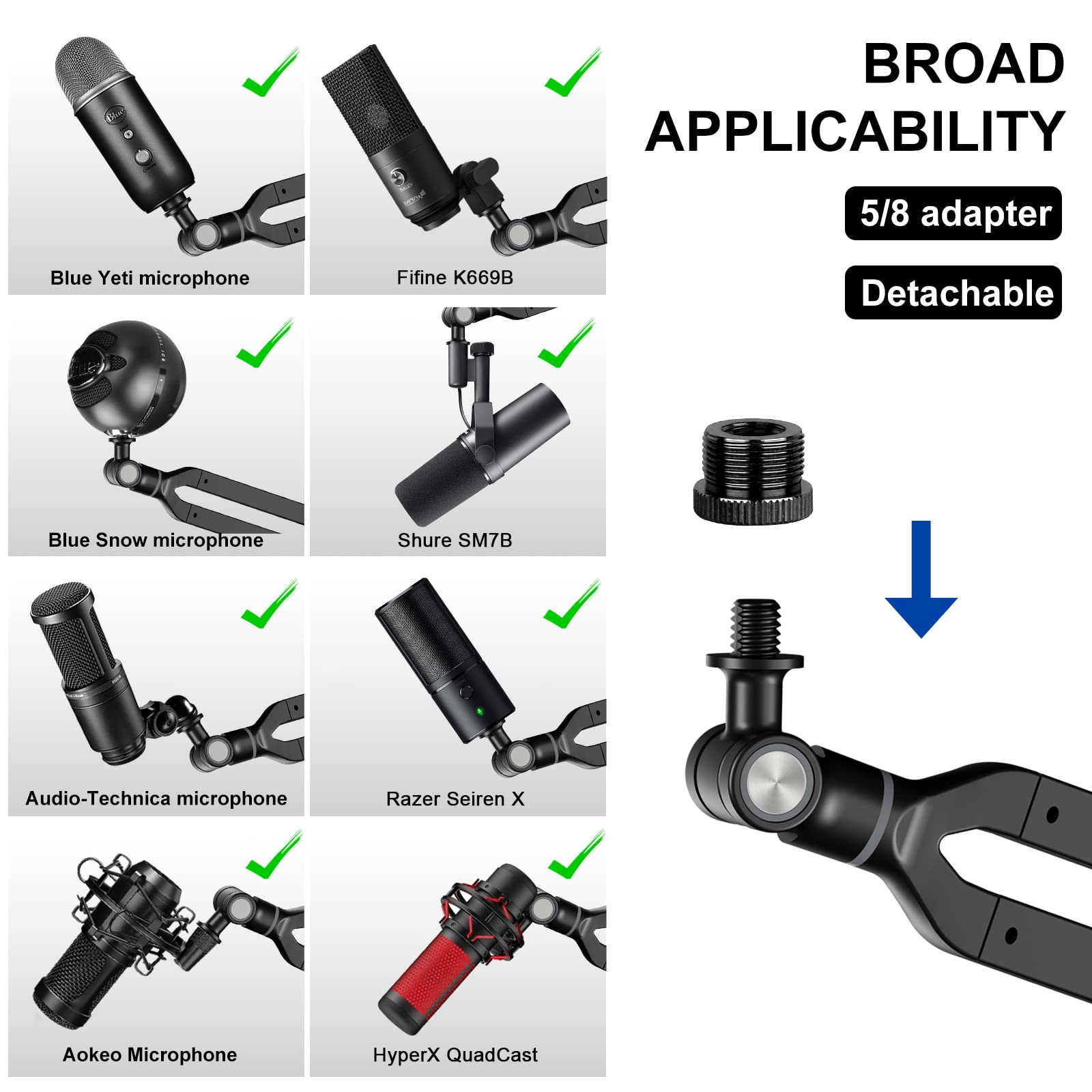 Aokeo Microphone Stand Desk Adjustable Compact Microphone Suspension Boom Scissor Arm Stand For Blue Yeti,Blue Snowball iCE, Professional Streaming, Voice-Over, Recording, Games