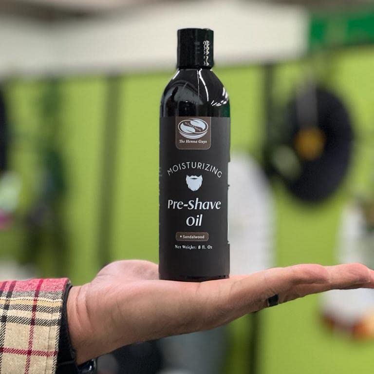 The Henna Guys 8 fl. Oz Pre-Shave & Beard Conditioning Oil for Men, Sandalwood Scent, with Jojoba, Argan, & Marula Oils, Free from Ammonia, Sulfate, Phthalate