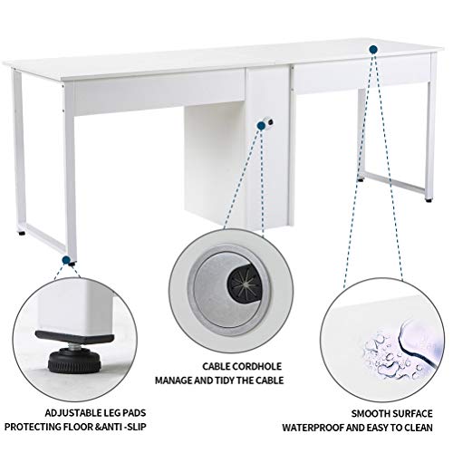 APERSUN Home Office 2-Person Desk - Large Double Computer Desk Workstation Storage & Cabinet, Writing Table Desk for Home Office - White