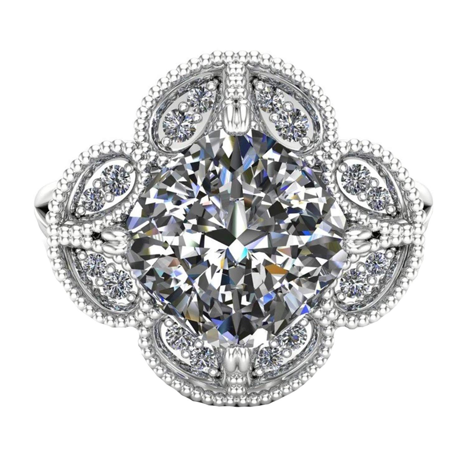 Bhumi Gems 3CT Cushion Moissanite Engagement Ring Wedding Bridal Ring Set Eternity Antique Vintage Solitaire Hidden Halo Dainty Statement Minimalist Art Deco Promise Her