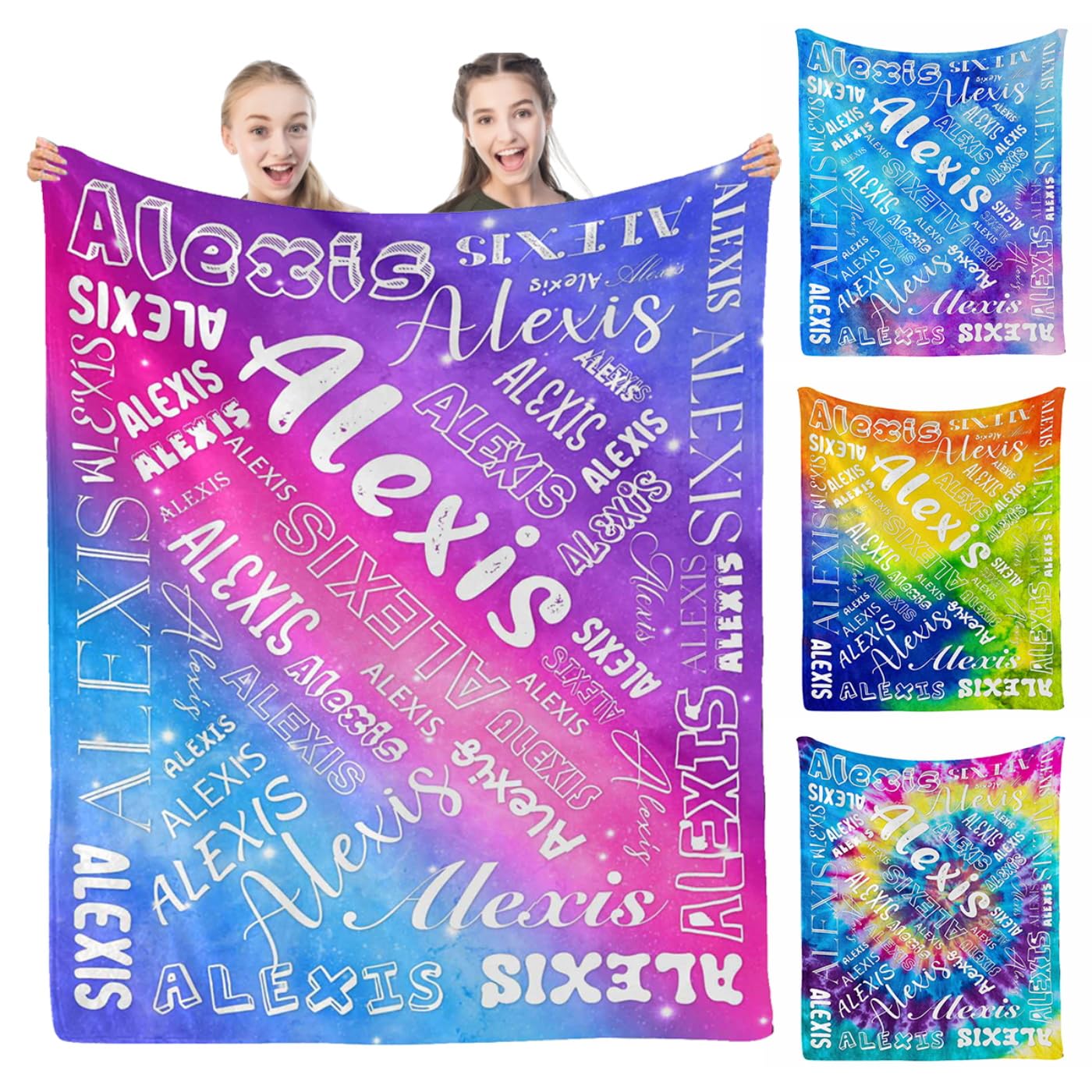 Customized Blanket with Name Multi Color with Name Soft Flannel Throws Birthday Personalized for Dad, Mom, Kids, Dogs