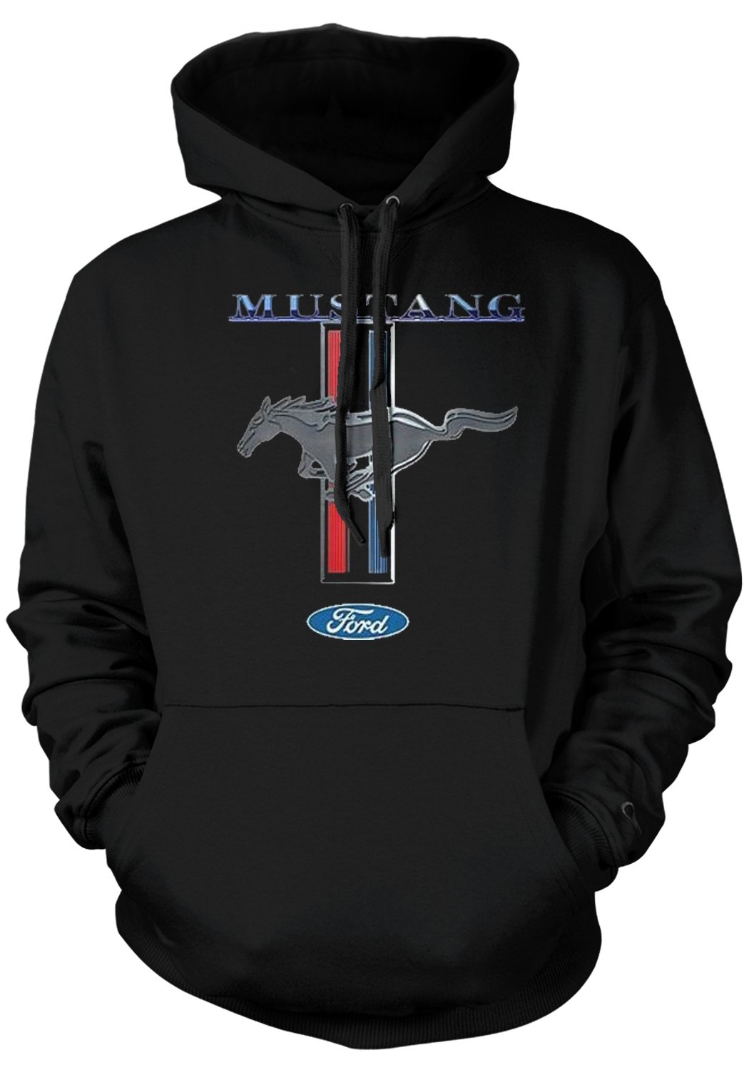 Amdesco Men's Officially Licensed Ford Mustang Pony Emblem Hooded Sweatshirt, Black XL