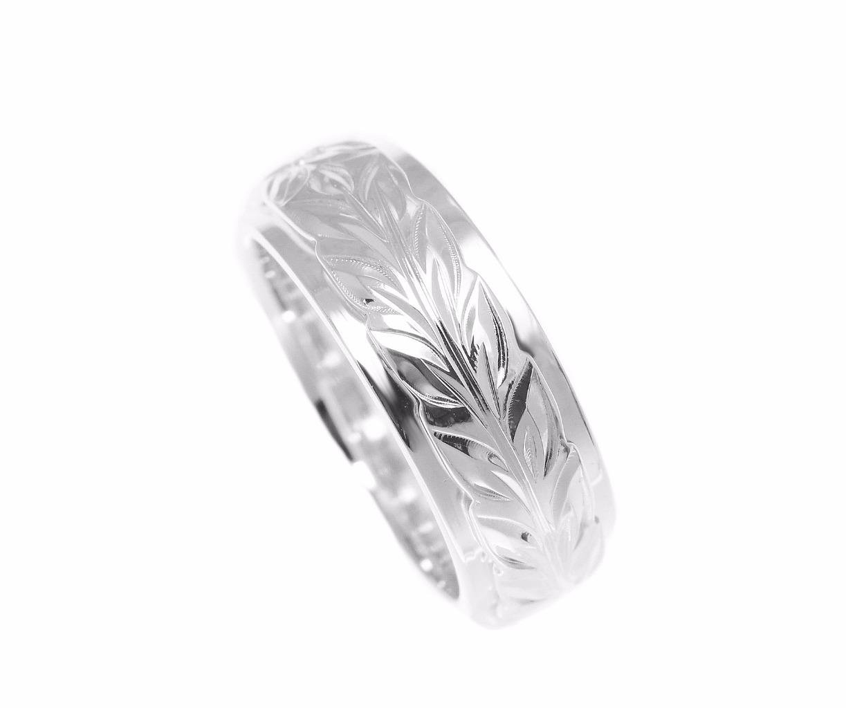 Arthur's Jewelry Sterling silver 925 Hawaiian maile leaf plumeria flower scroll 6mm/8mm double ring size 7.5