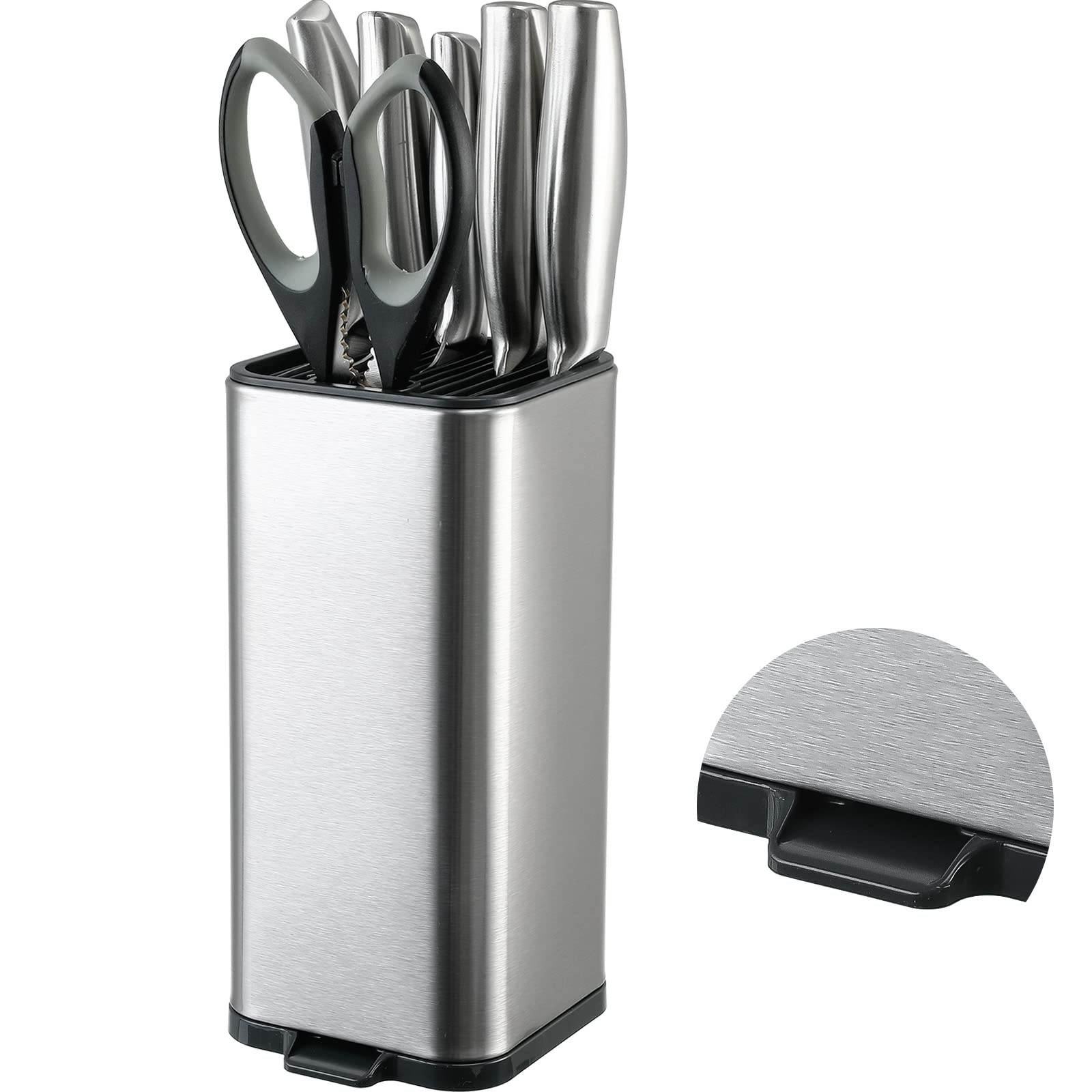 BIARTS Universal Knife Block without Knives Stainless Steel Knife Holder for Kitchen Counter with Drainage Hole Knife Storage for Countertop Modern Design, Rectangle, 4.4"L x 4.9"W x 9.4"H