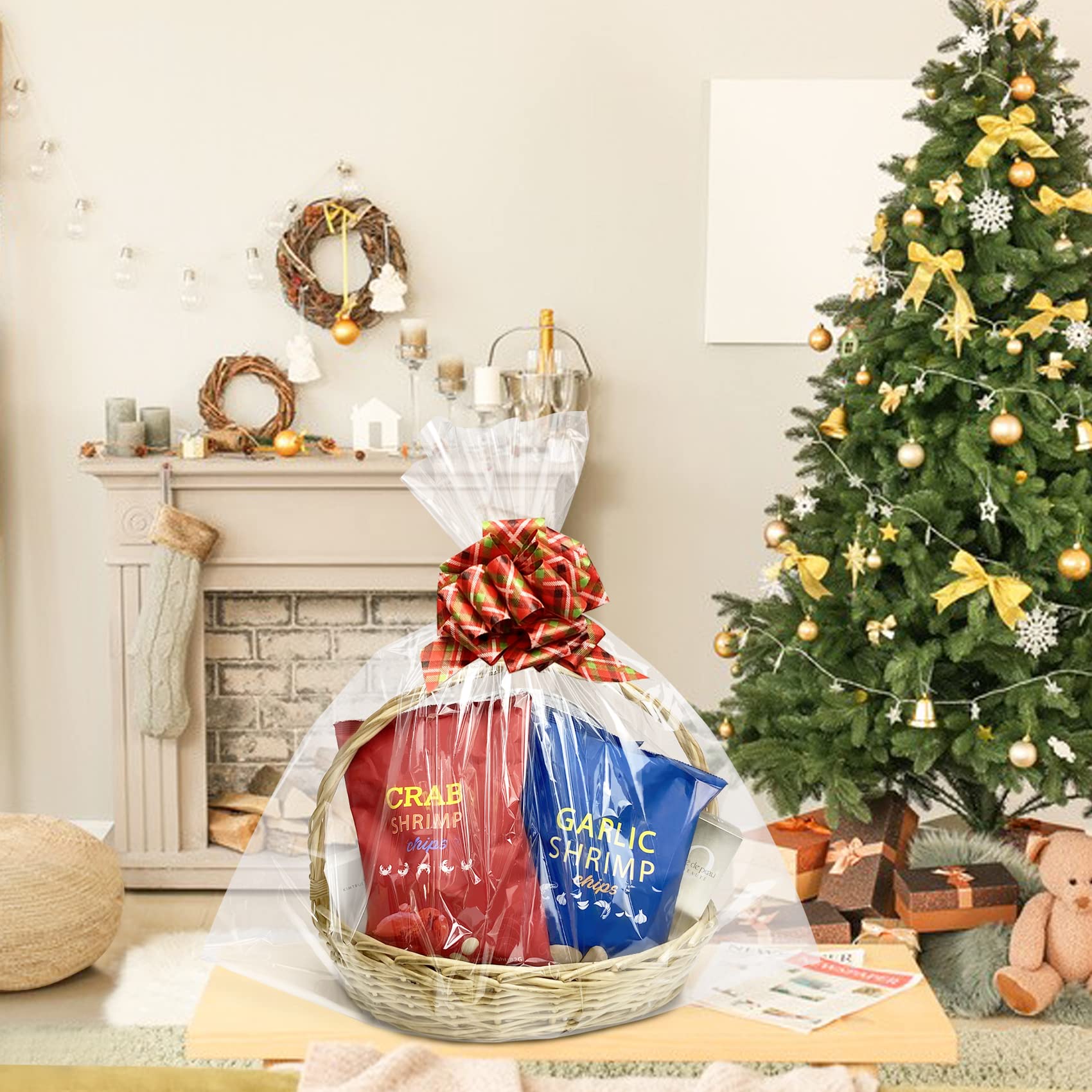 Morepack Large Cellophane Bags for Gift basket 30x30 Inches Clear Basket Bags 20 Pieces